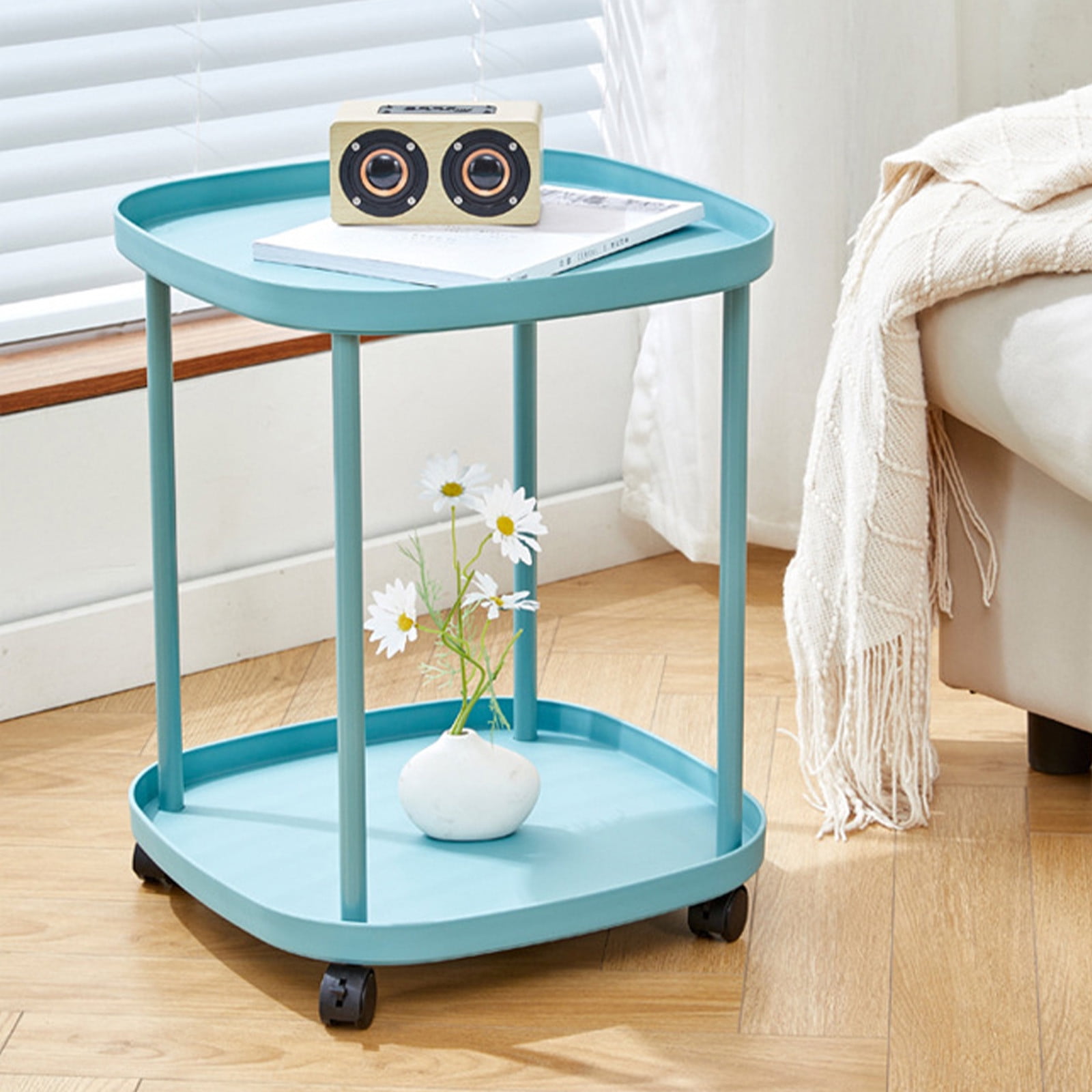 taicans Side Table with Wheels,2 Tier End Table Living Room Plastic ...