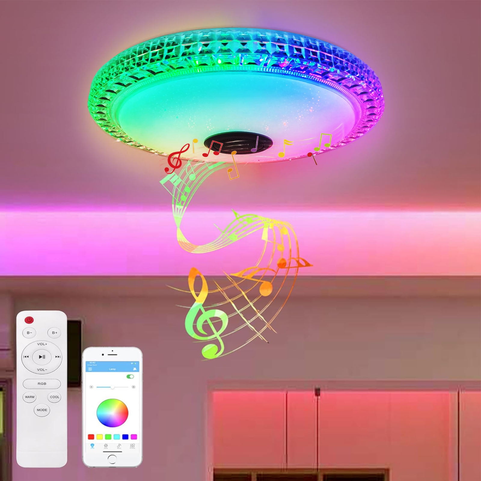 taicans Smart LED Ceiling Light Fixture,LED Music Ceiling Light with ...
