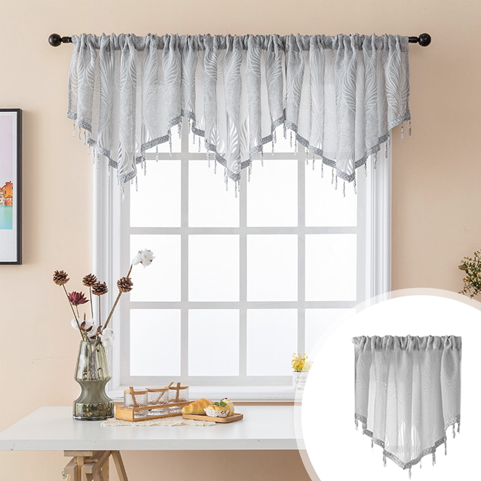 Taicans Triangle Sheer Valance Curtains,Beaded Sheer Valance Curtain ...