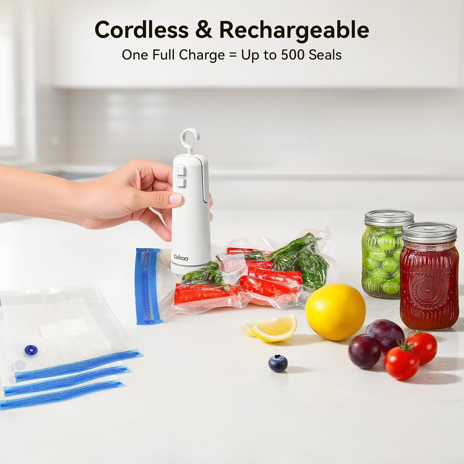 takoo 4-in-1 Portable Cordless Vacuum Sealer for Dry/Moist Food Storage ...