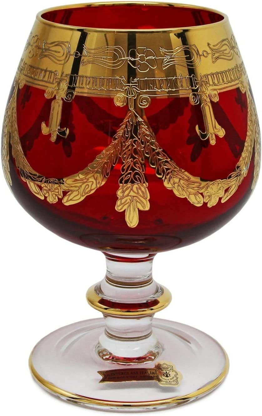 taly Ruby Red Crystal Brandy Snifters Vintage Design 24K Gold Hand ...