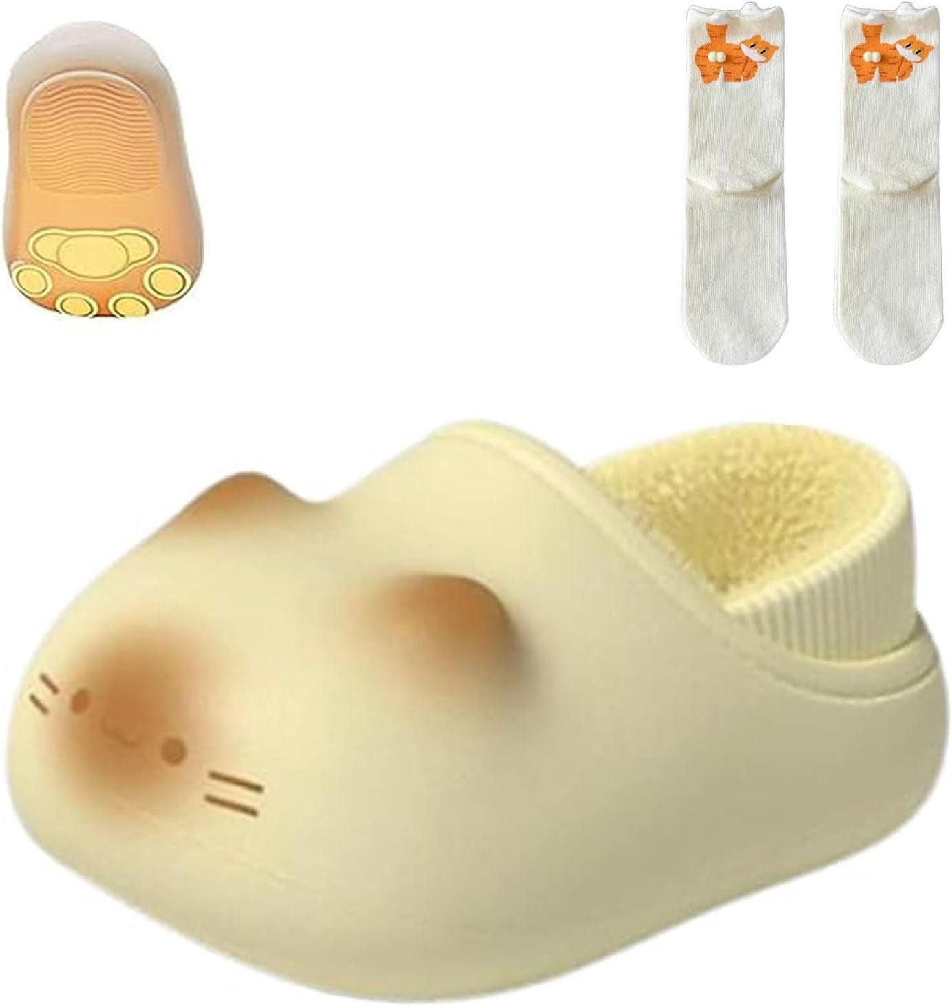 tangyin Cat Paw Print Shoe, Cute Fluffy Plush Animal Ultra-Thick ...
