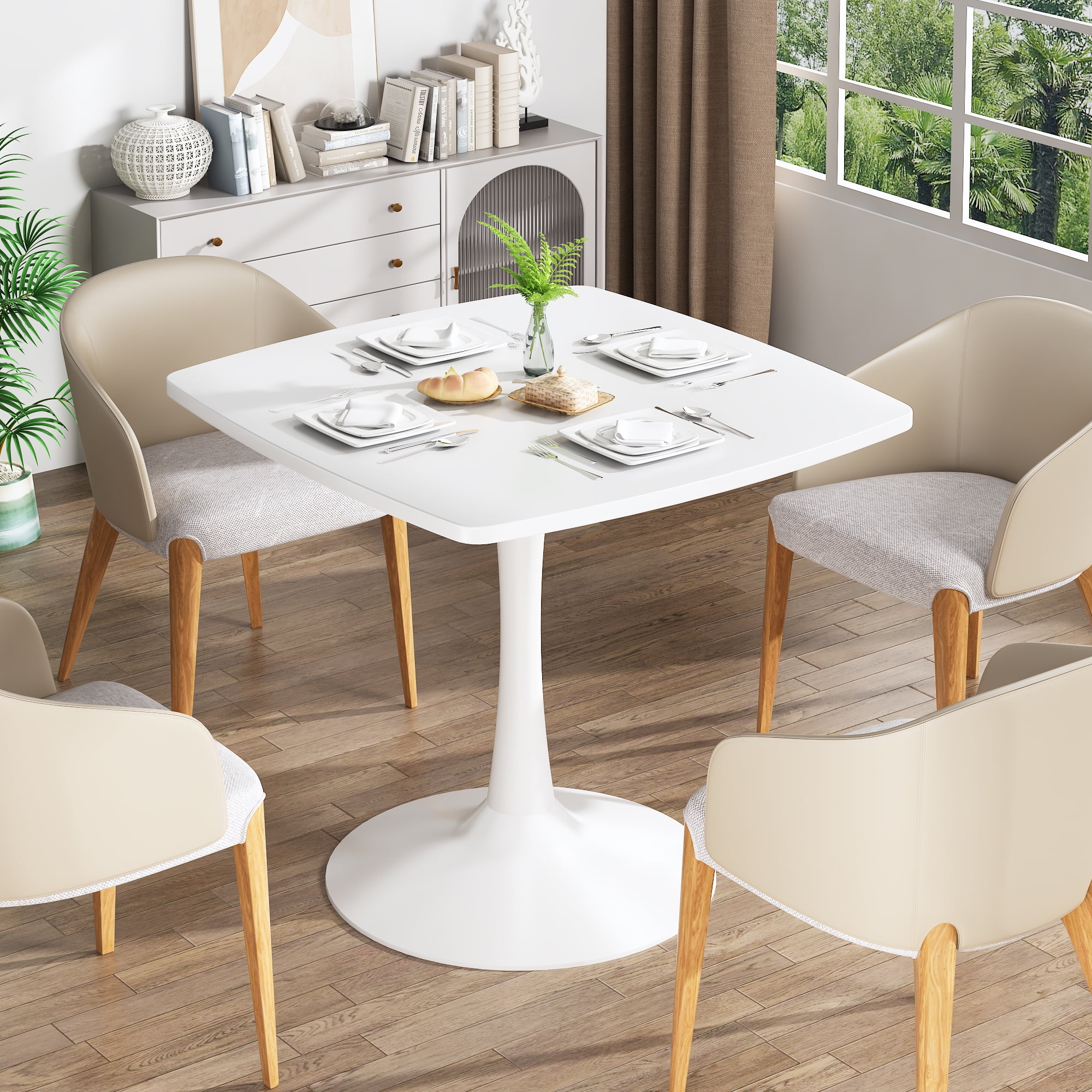 tantohom White Tulip Table, 31.5" Square Dining Table with MDF Tabletop ...