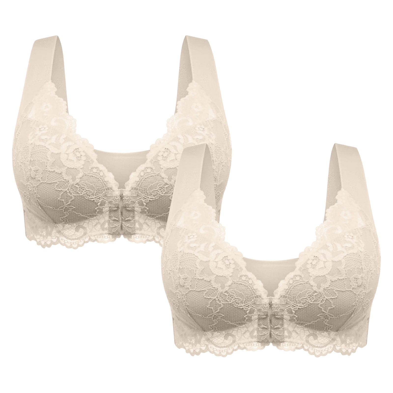 tarylea 2 Pack Bras for Women Open Front Lace Blocked Supportive Push ...