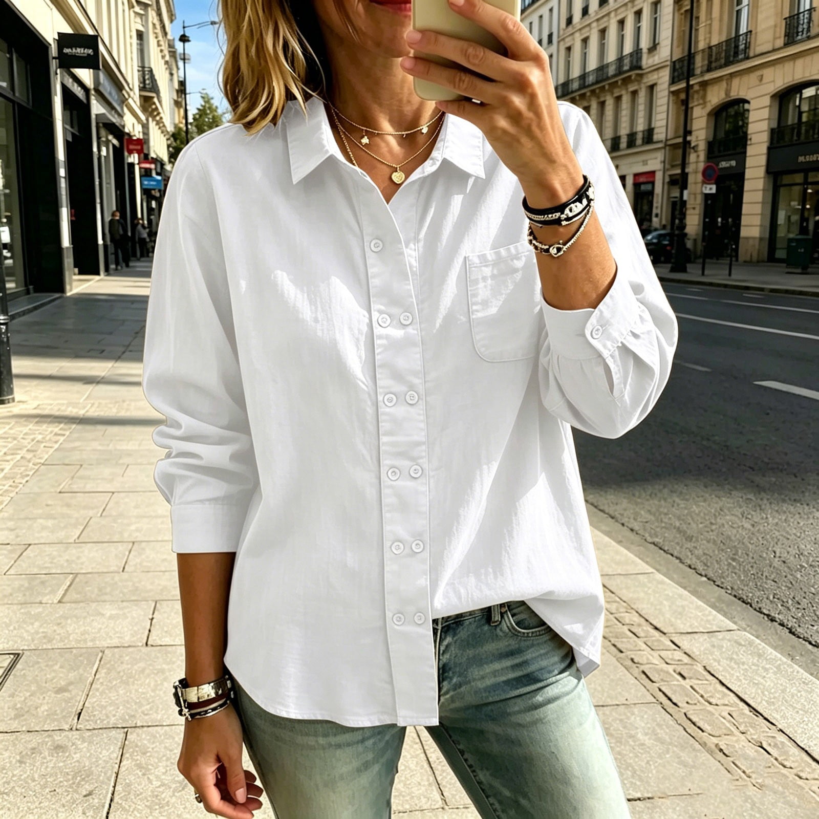 tarylea Cotton Linen Tops for Women Long Sleeve Button down Turn down ...