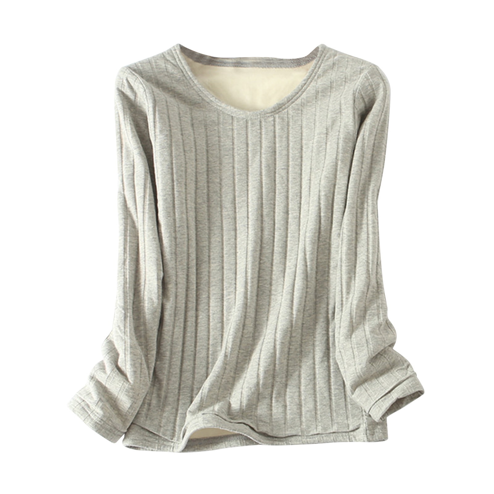 tarylea Thermal Underwear for Women Fleece Lined Tops Solid Color Crew ...