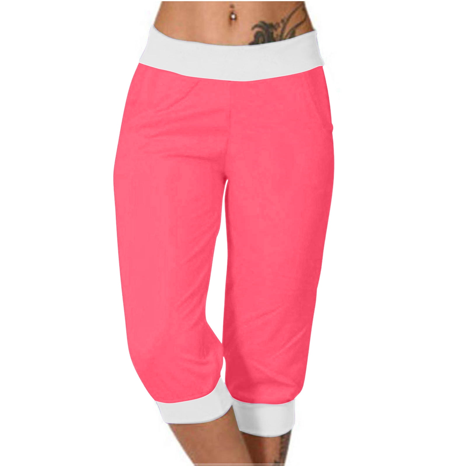 tarylea Womens Capri Pants Cinch Bottom Elastic Waist Fitted Pants ...