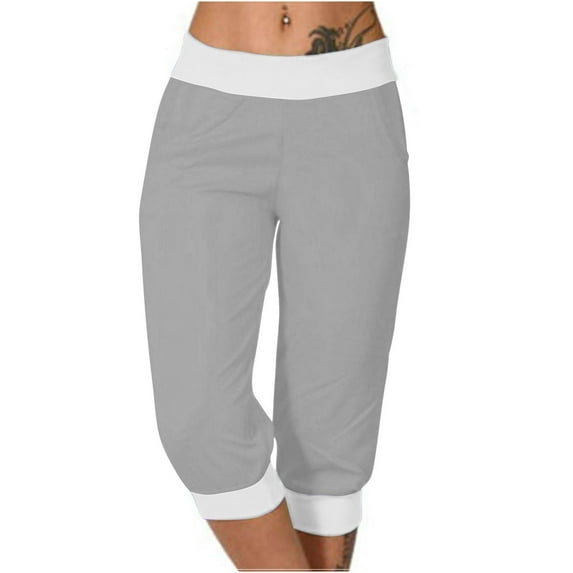 tarylea Womens Capri Pants Cinch Bottom Elastic Waist Fitted Pants ...