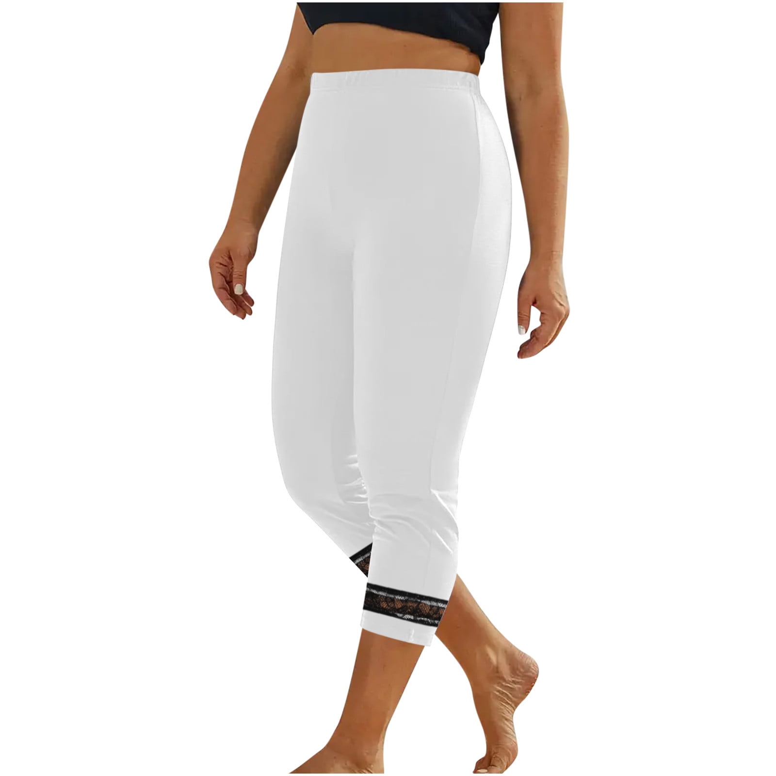 tarylea Womens Plus Size Capri Leggings High Waisted Capris Yoga Pants Lace Hollow out ...