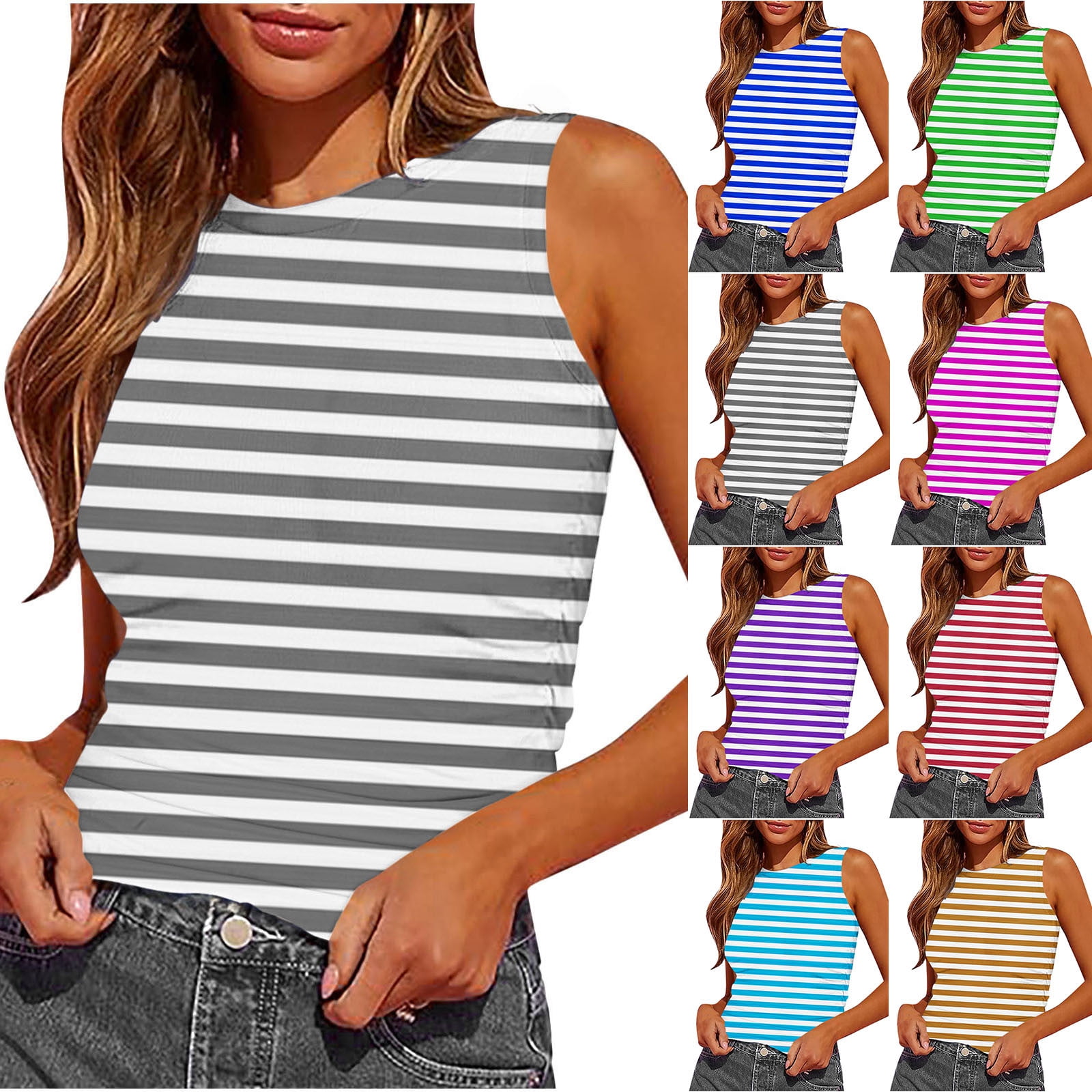 ZyeKqe Womens Ribbed Knit Tank Tops Crewneck Sleeveless Slim Fitted ...