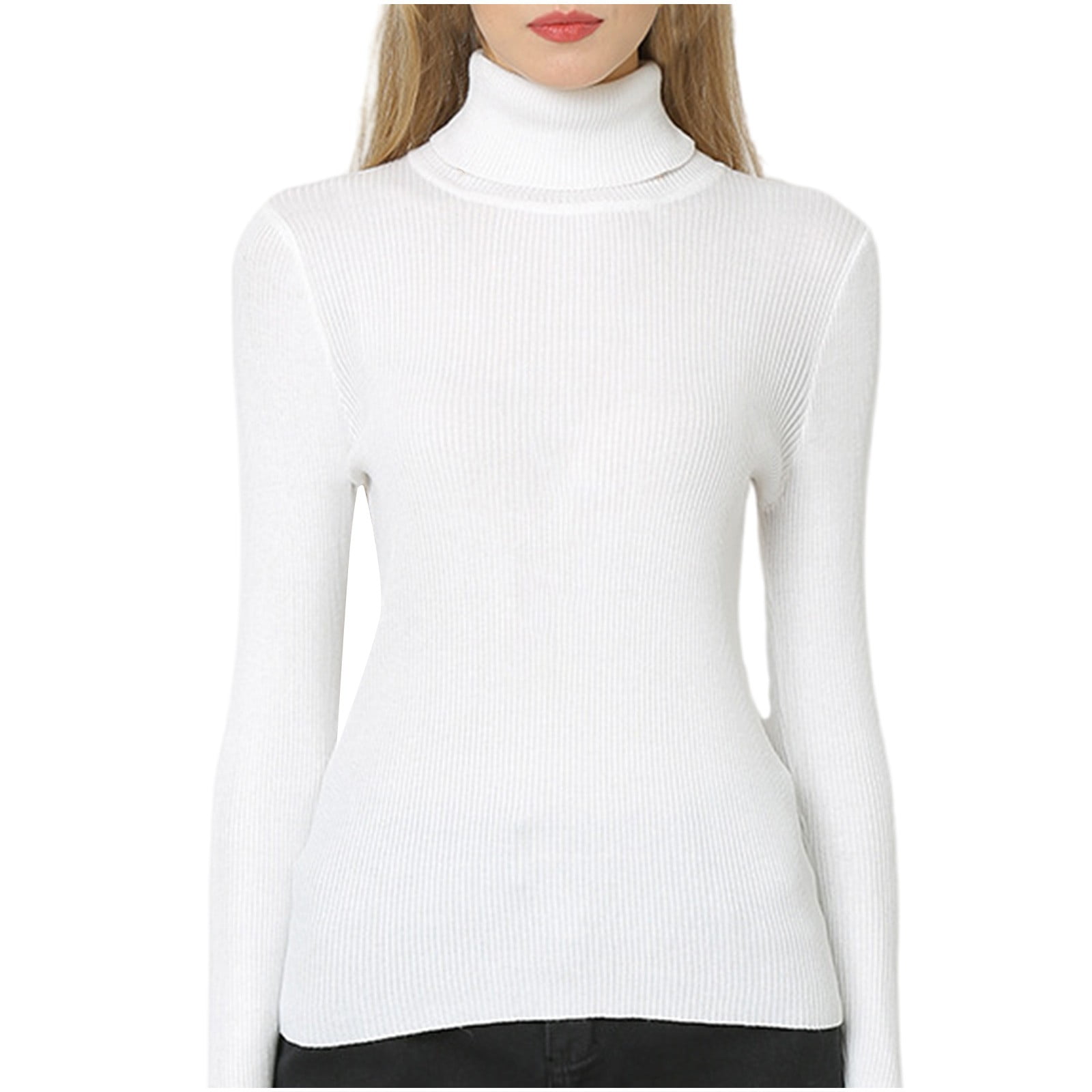 tarylea Womens Tops High Turtleneck Long Sleeve Sweater Slim Fitted ...