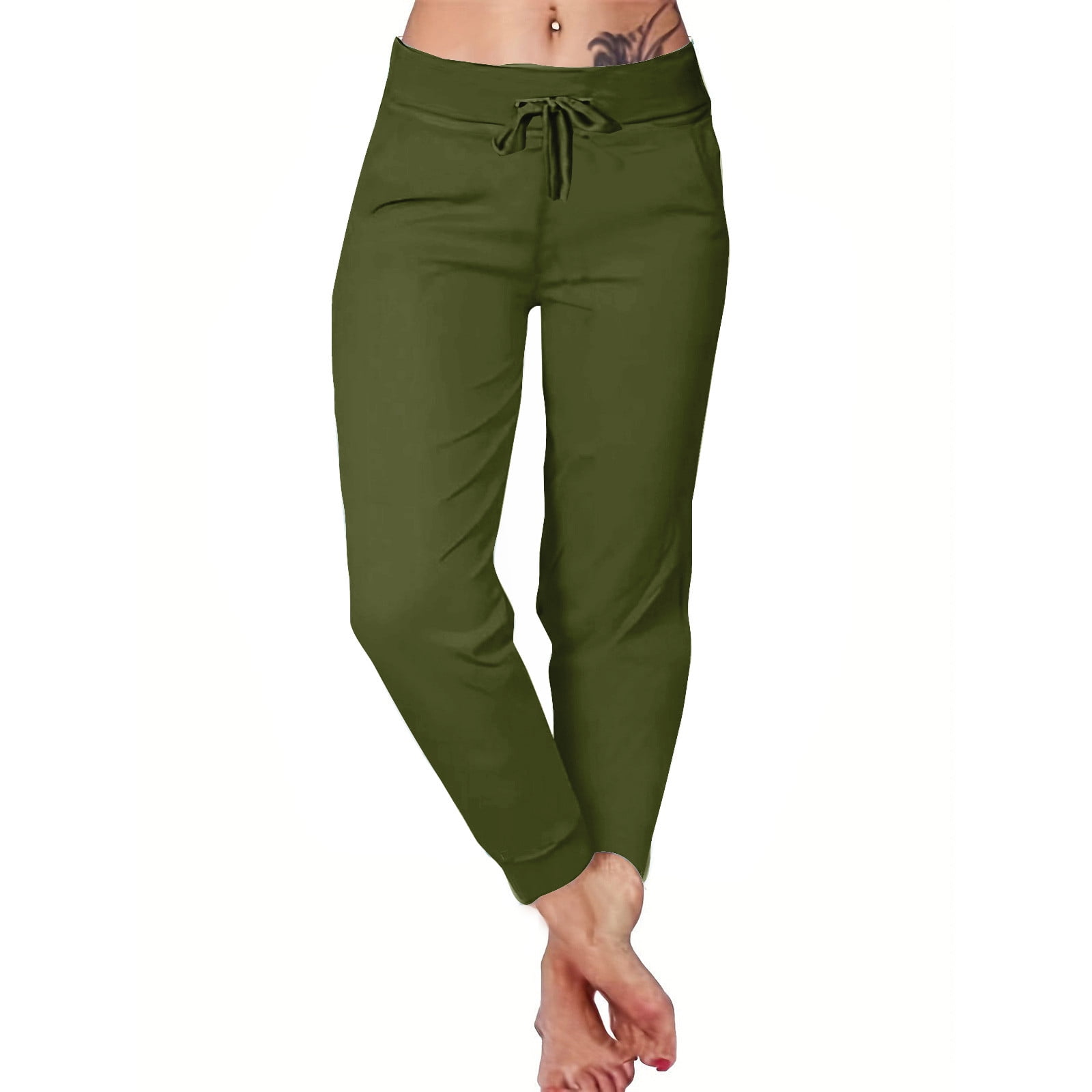 tarylea Yoga Pants for Women Mid Waist Elastic Waist Drawstring Pants ...