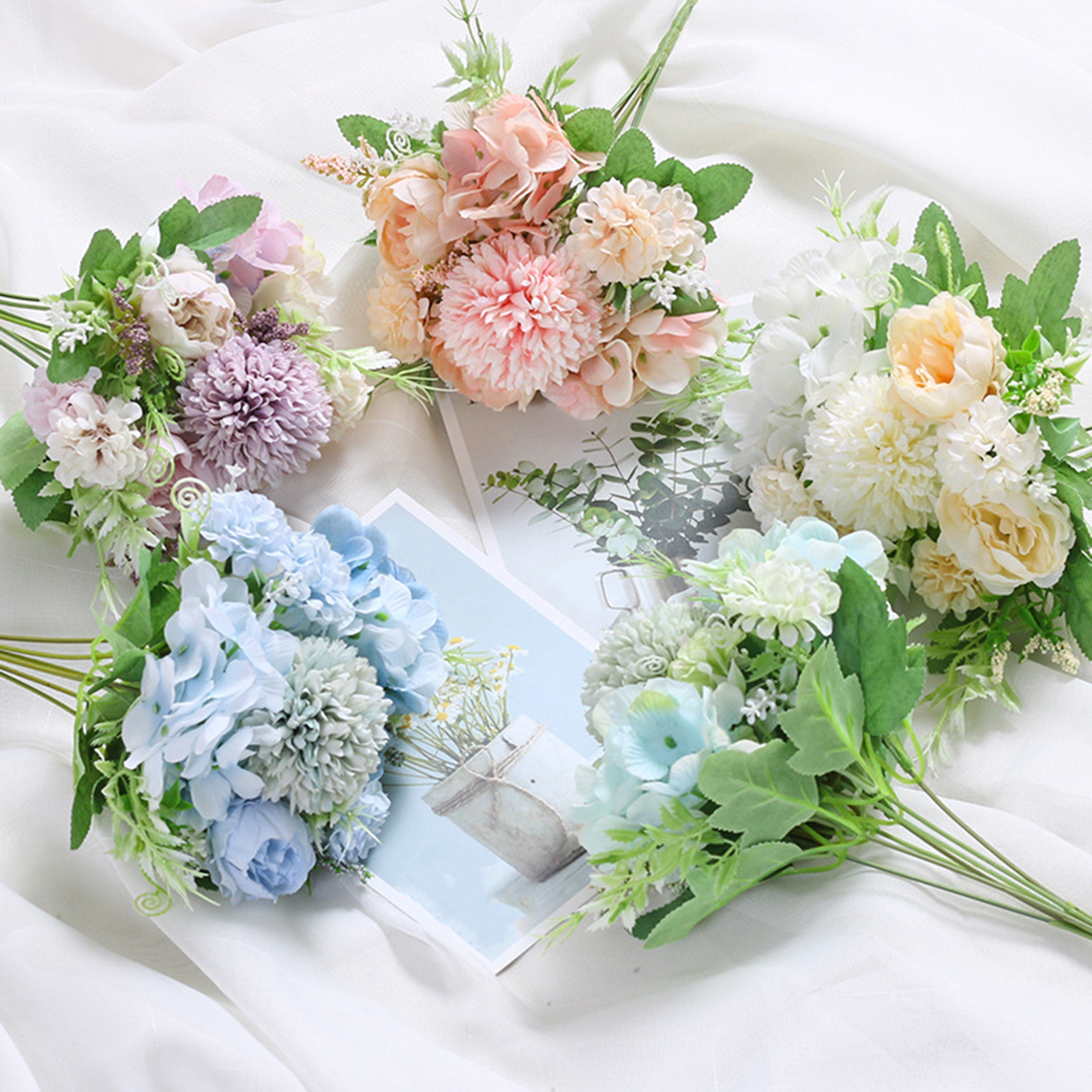 tasrioml 1/5/6Pcs Artificial Rose Bouquet 7 Fork Fake Silk Flower with ...
