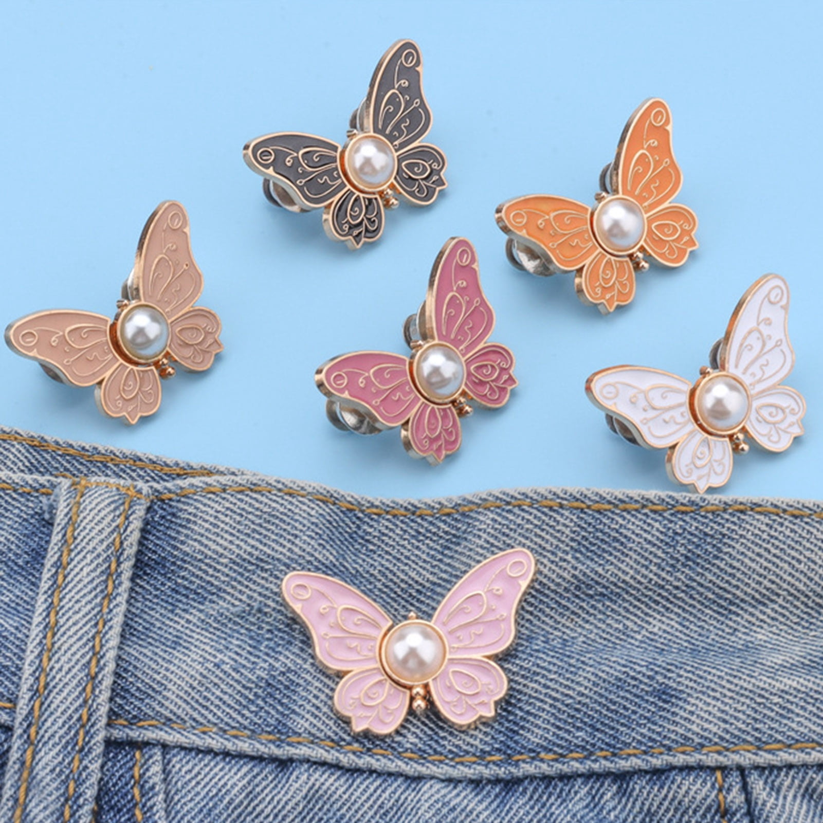 tasrioml 2/7 Pairs Metal Waist-Closing Buttons Butterflies Shape Faux ...