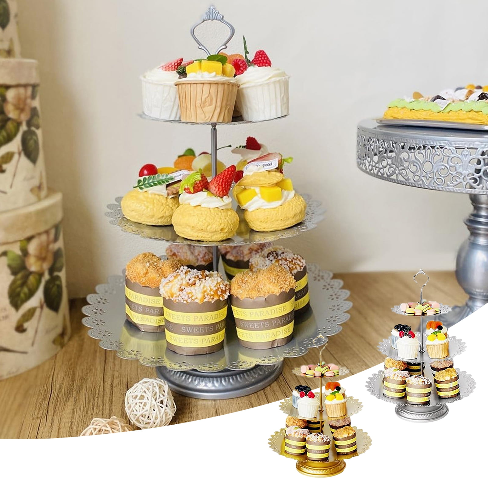 tasrioml 3 Tiers Cupcake Stand Tower Dessert Display Rack Stable Large ...