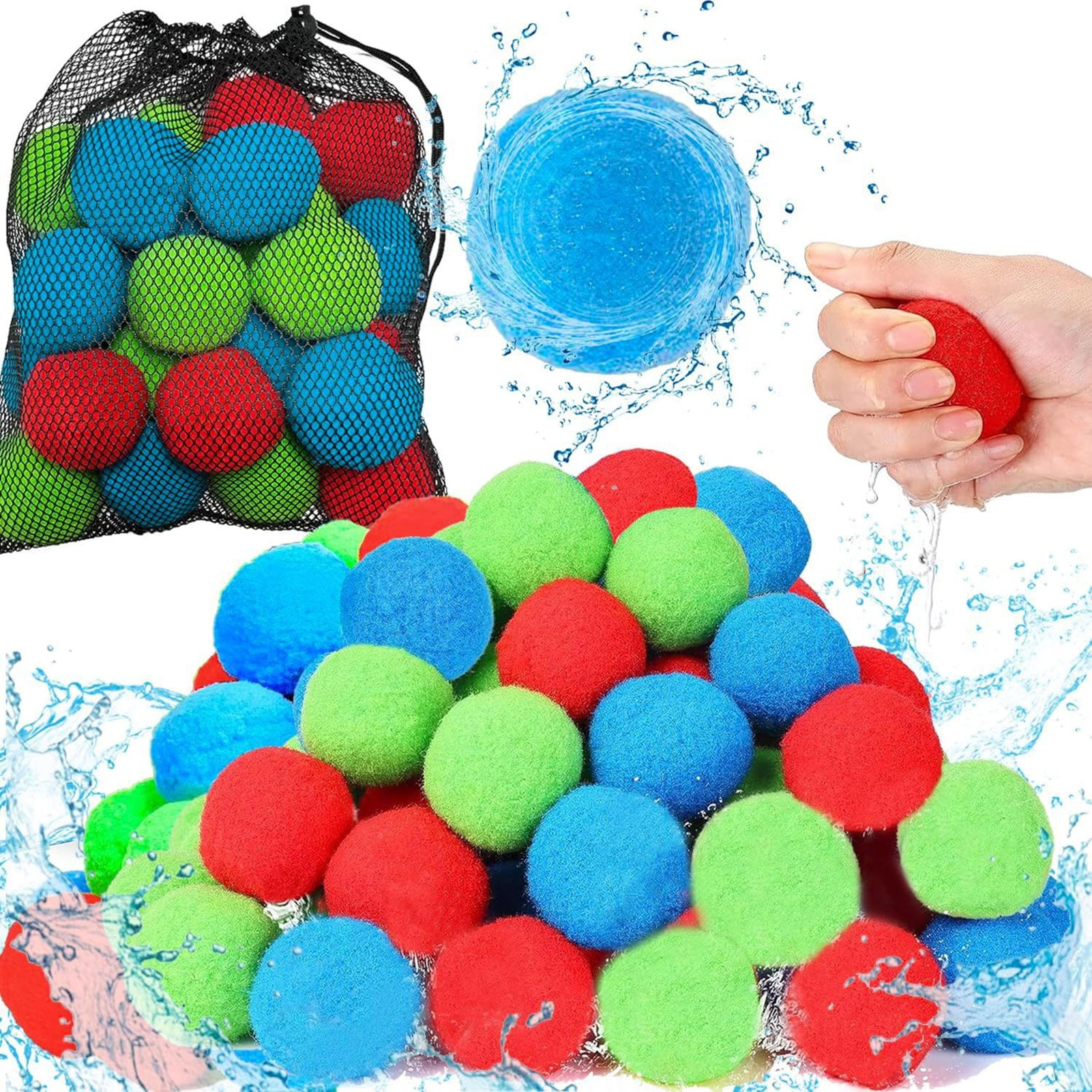tasrioml 30/36/48/50/56/60Pcs Water Soaker Balls Reusable Water ...