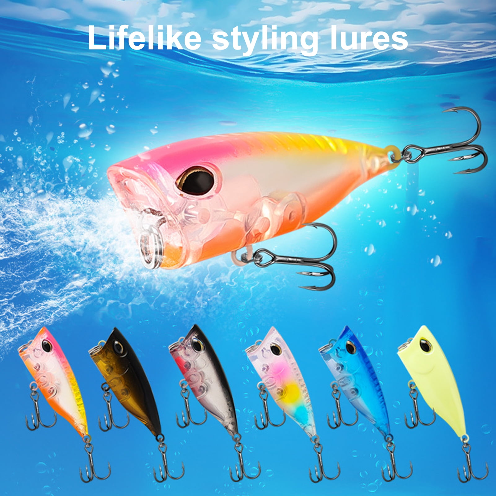 tasrioml 4CM/3G Topwater Fishing Lure with Double Hooks Long Casting ...