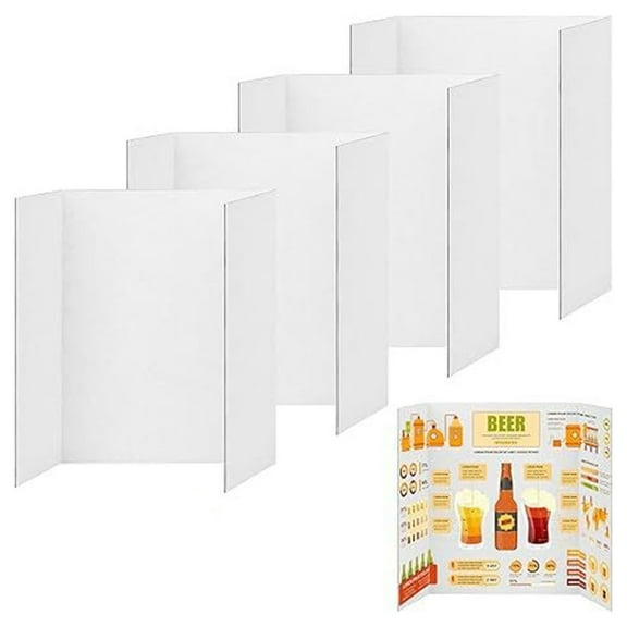4-Pack Trifold Display Boards, Black+White 24 x 16 Inches Tri-Fold ...