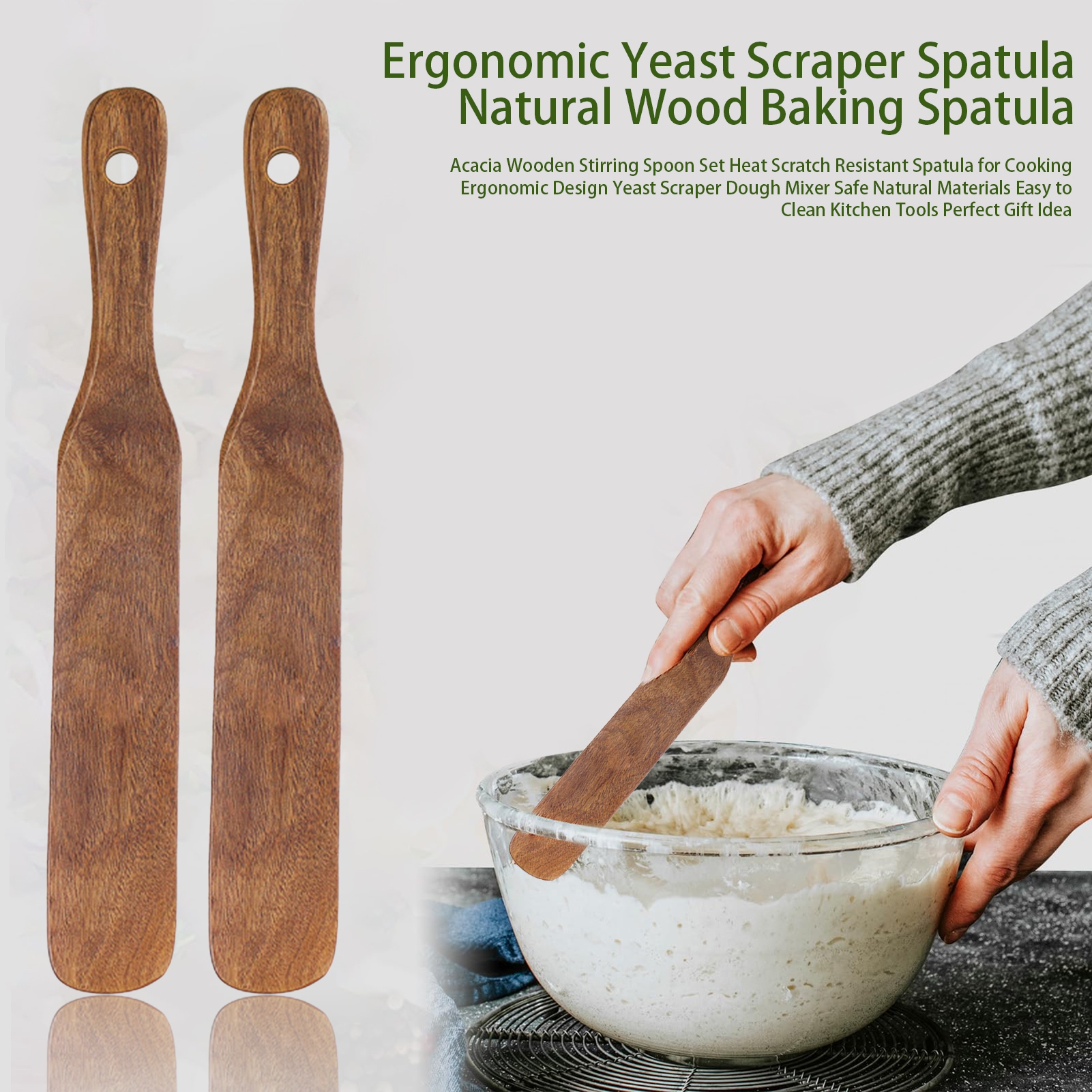 tasrioml Acacia Wooden Stirring Spoon Sourdough Spatula Heat Resistant ...