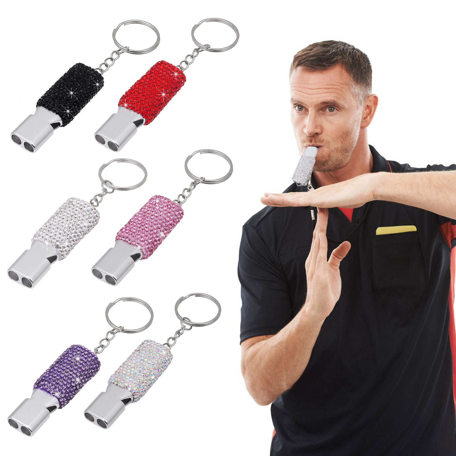 tasrioml Bling Whistle Metal Rhinestone Whistle with Keychain Shining ...
