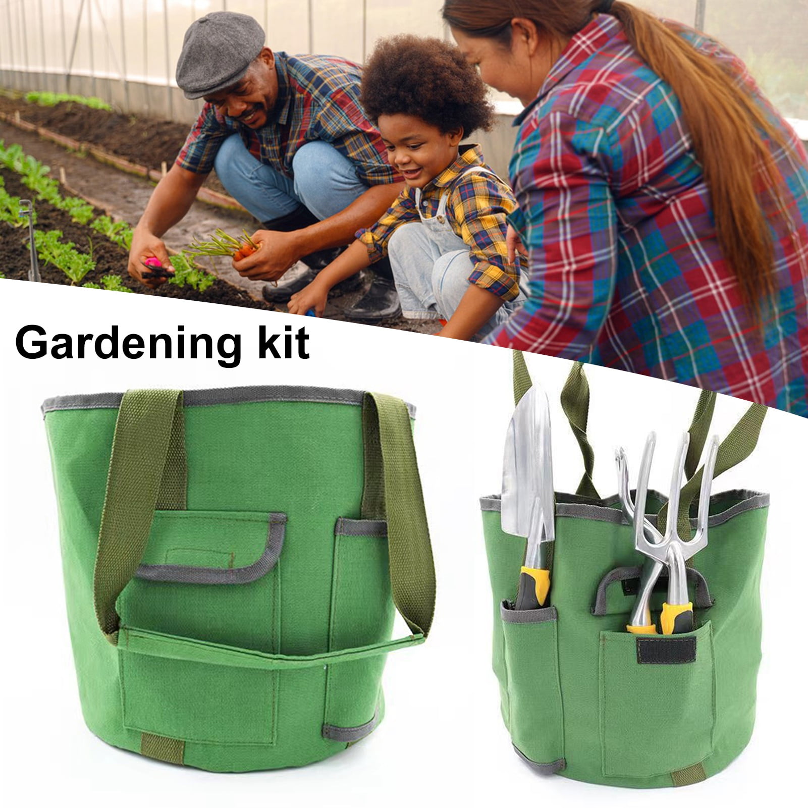 tasrioml Garden Tools Storage Bag 4.76 Gallon Waterproof Canvas Gardening Tool Organizer Tote ...