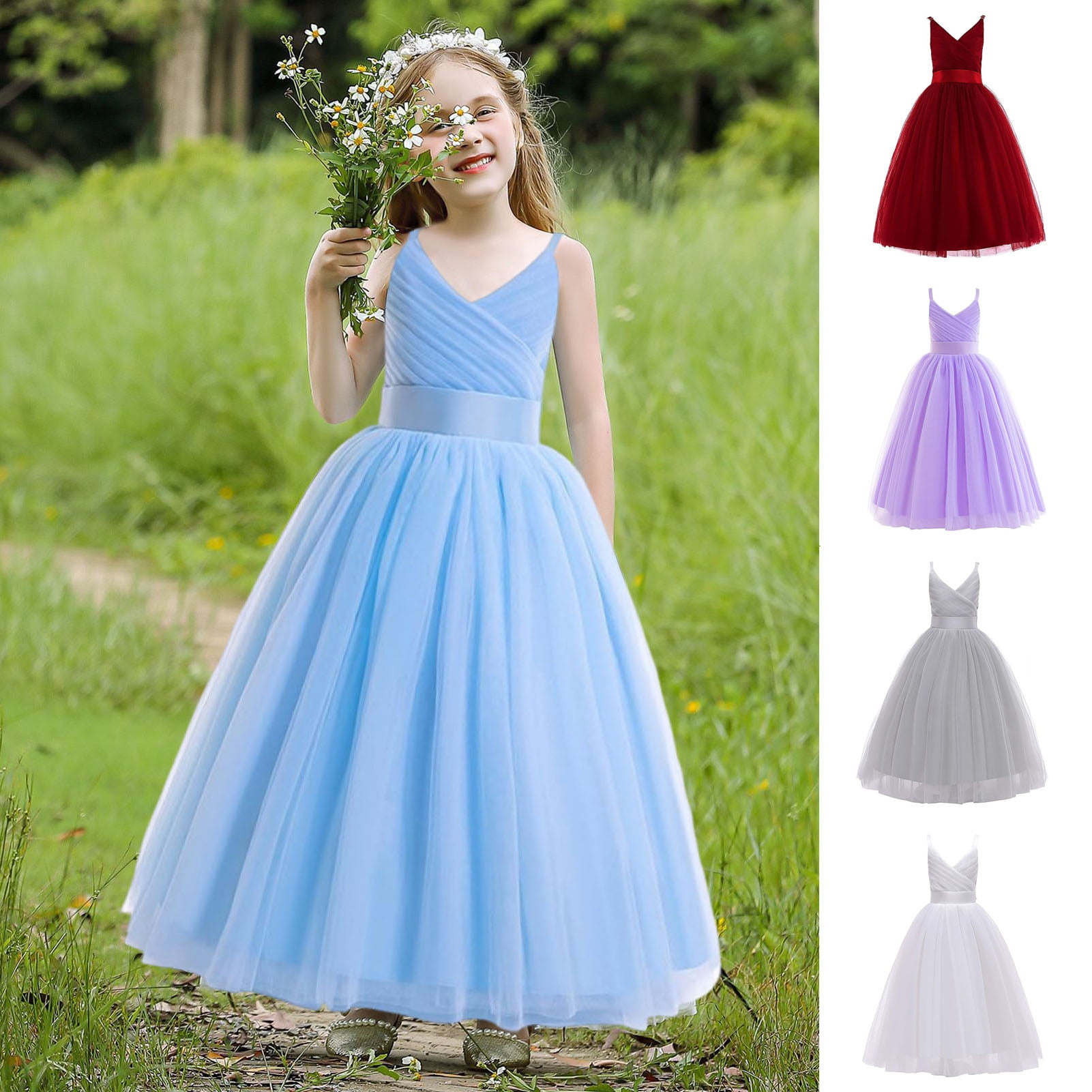 tasrioml Girls Formal Wedding Dress Tulle Long A Line Pageant Princess ...