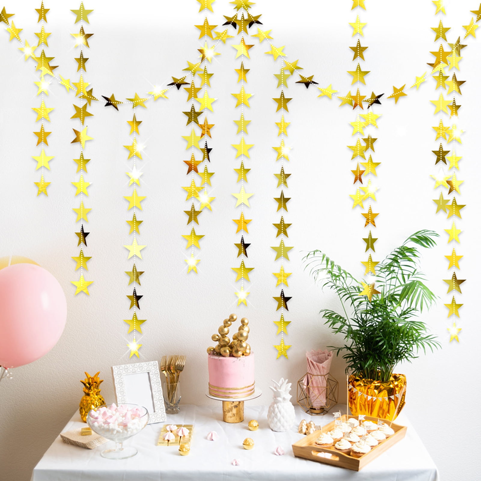 tasrioml Glitter Paper Garland Hanging Streamer Circle Dots Stars ...