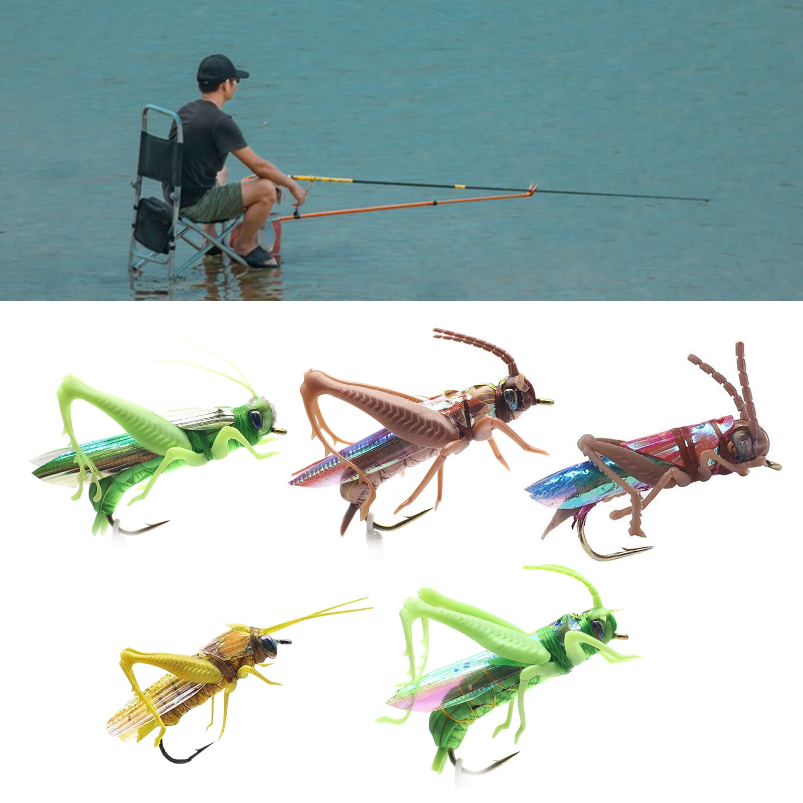 tasrioml Grasshopper Fishing Lure Hook Realistic Fly Fishing Artificial Bait Fishhook Bionic ...