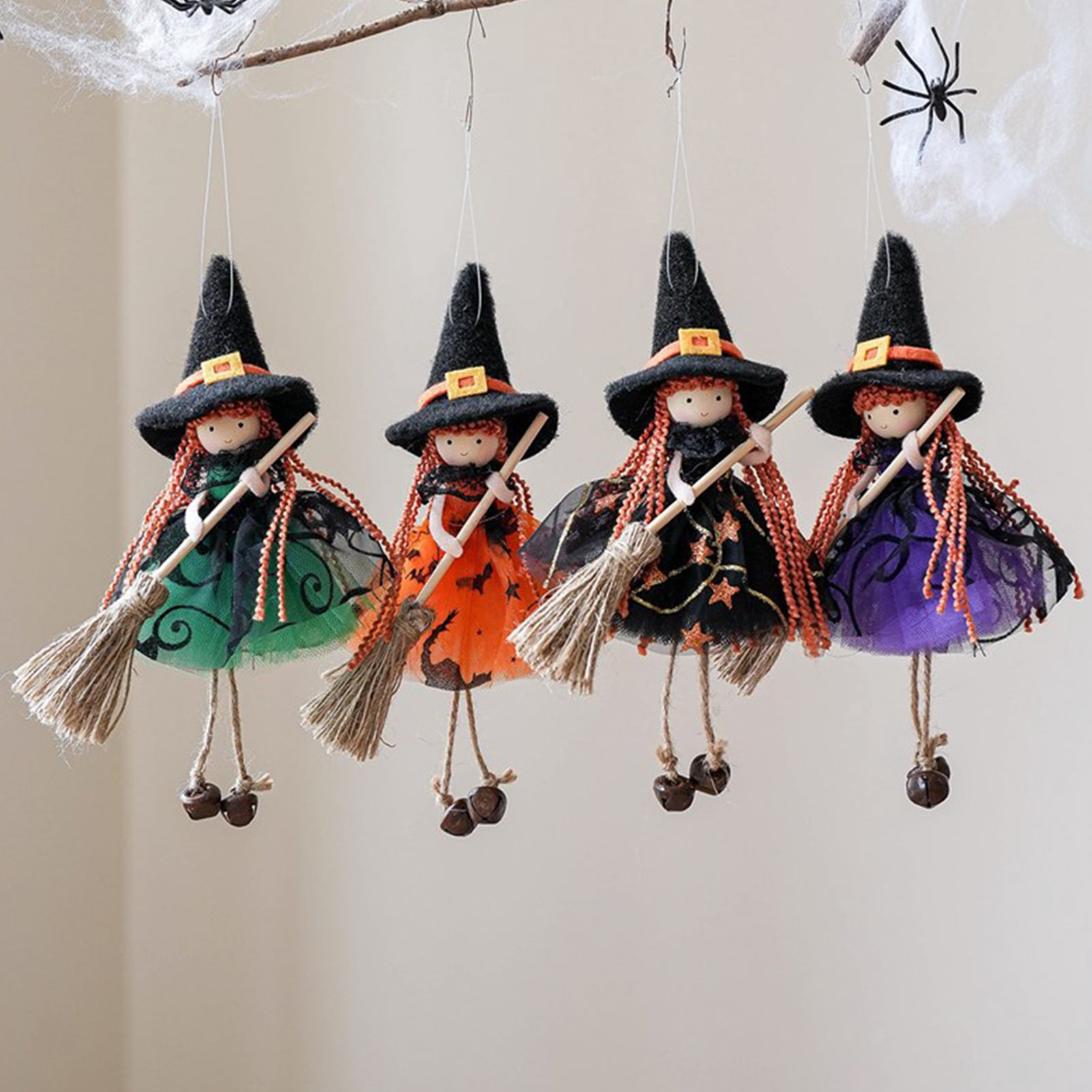 tasrioml Halloween Witch Doll Decor with Broom Small Witch Figurine ...