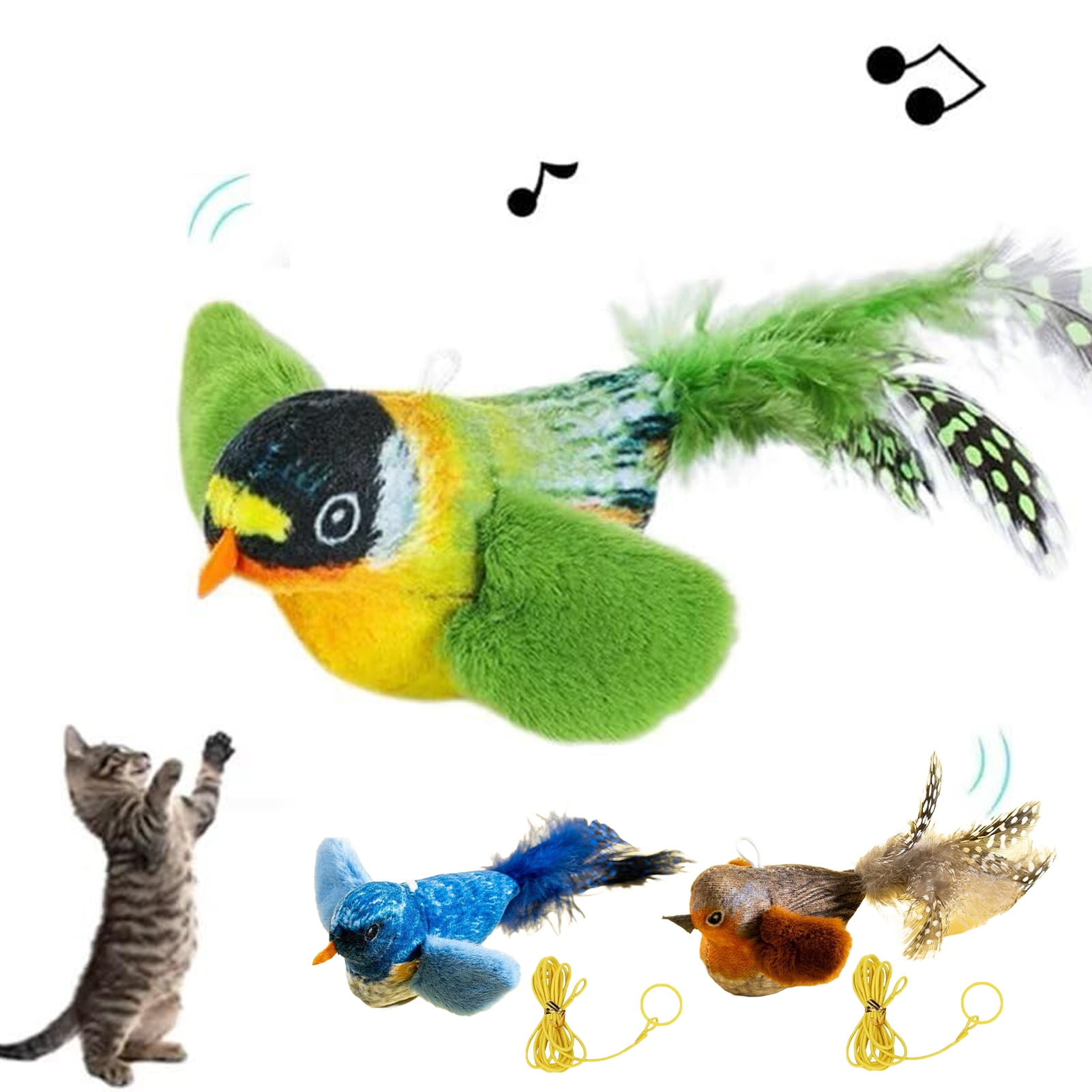 tasrioml Interactive Chirping Bird Cat Toy Touch Activated Electric ...