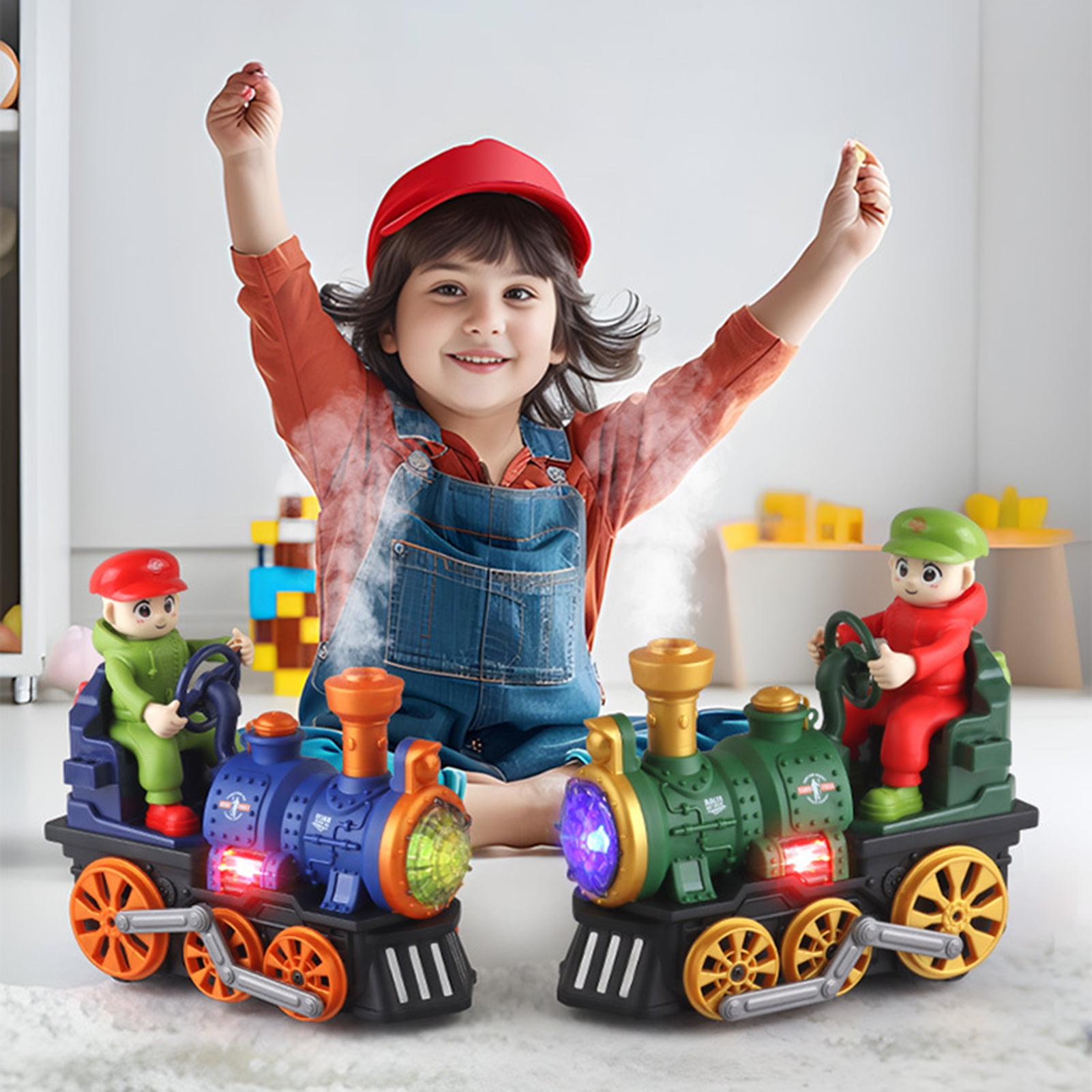 tasrioml Kids Electric Steam Train Toy with LED Light Music Spray ...