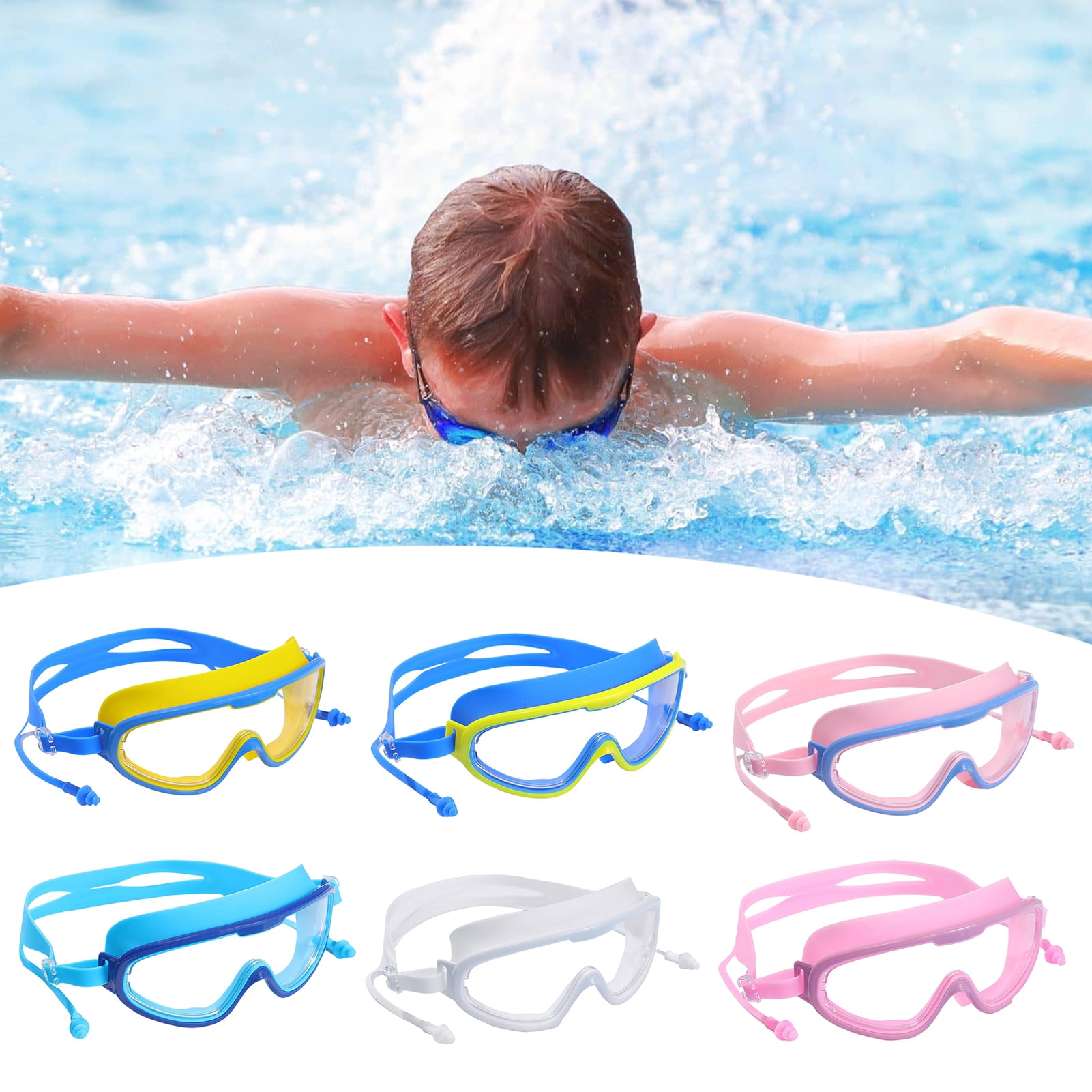 tasrioml Kids Swim Goggles Large Frame Anti-Fog Swimming Glasses Clear ...