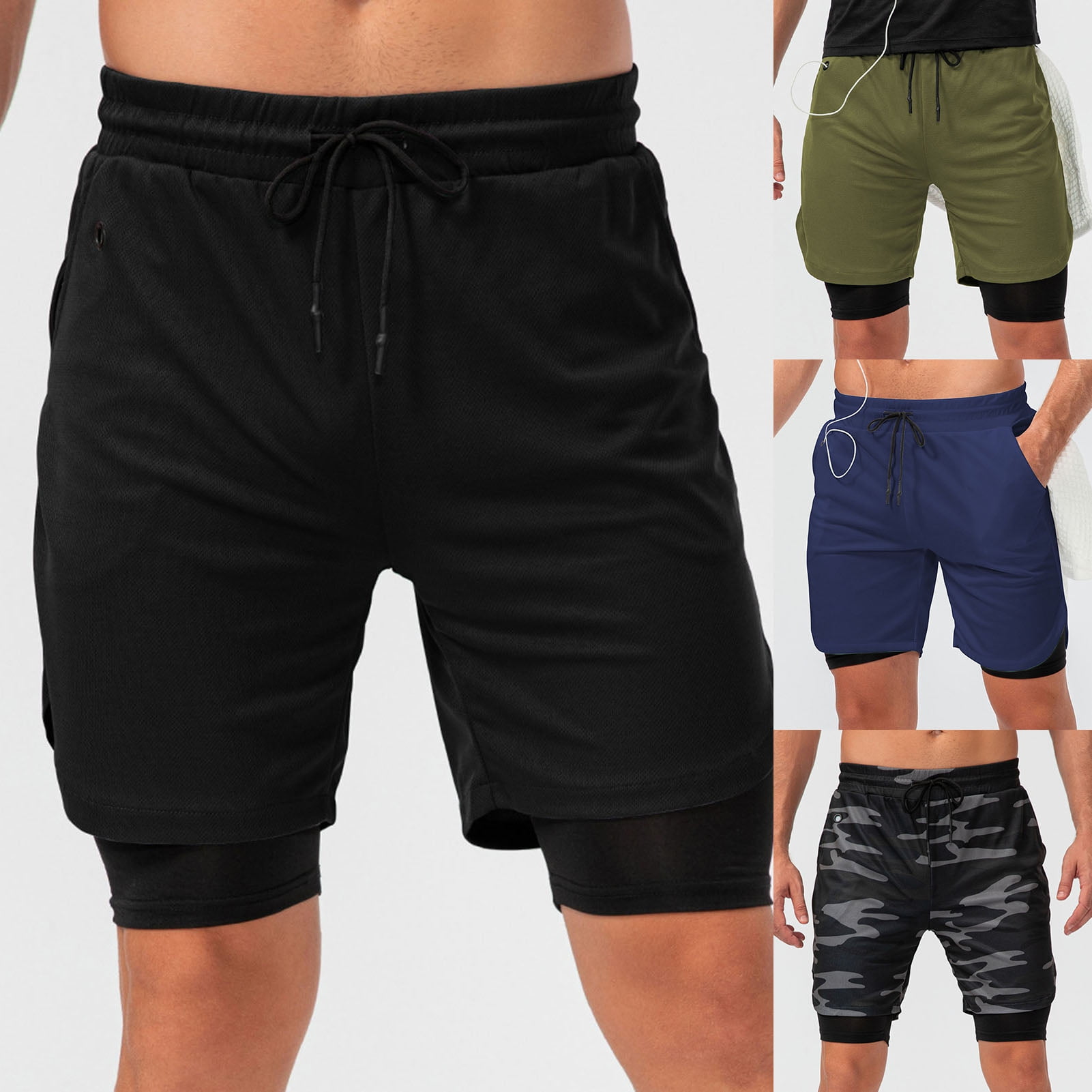 tasrioml Loose Sport Shorts Stretchy Double Layers Quick Drying Running ...