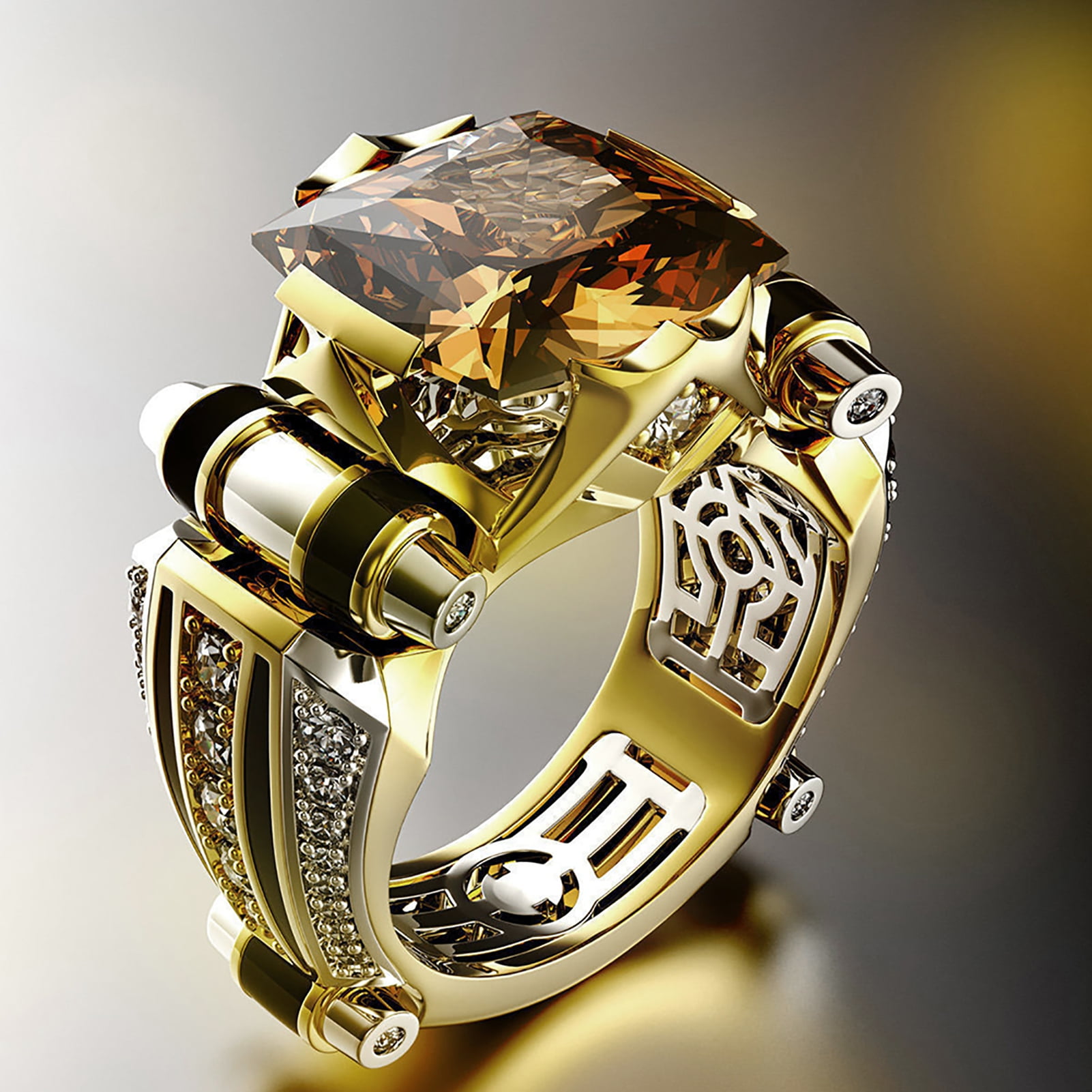 tasrioml Mens Ring Vintage Jewelry Gift Copper Rhinestone Inlaid Carved ...