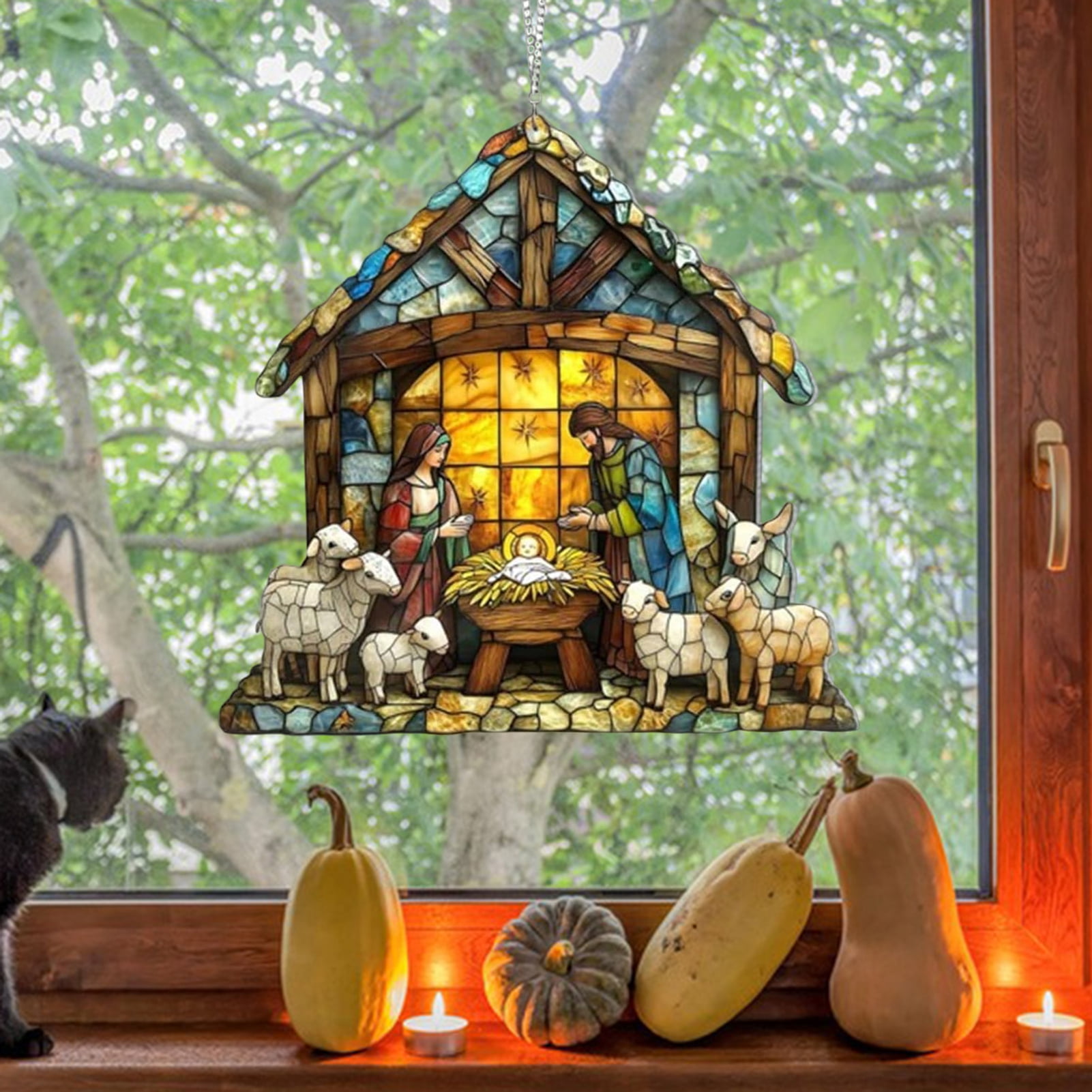 tasrioml Nativity Scene Suncatcher Christmas Window Hanging Sun Catcher ...