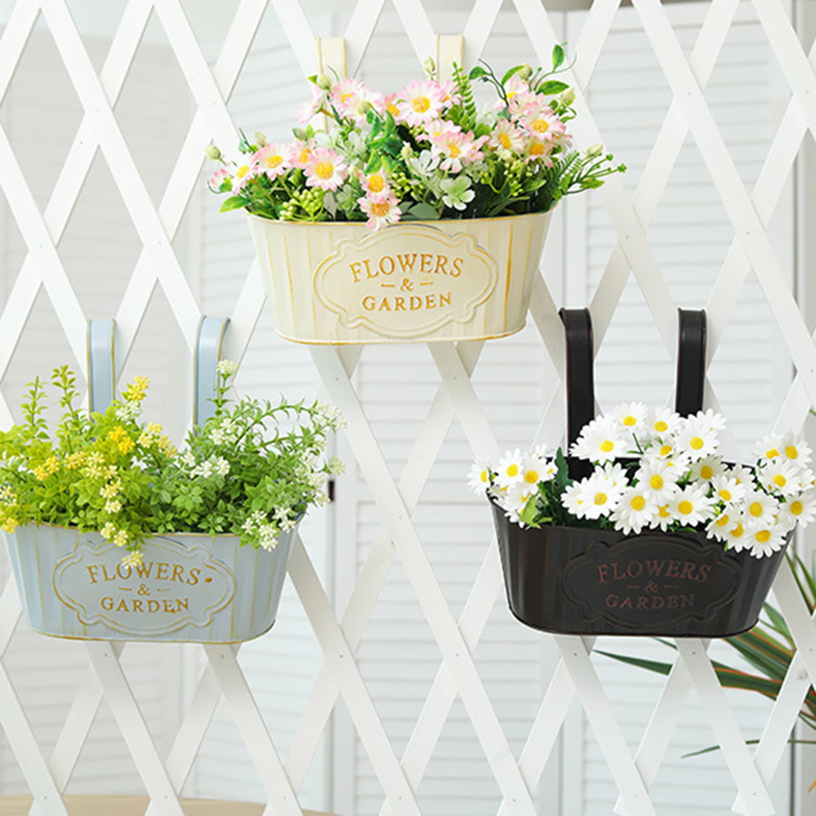tasrioml Over Fence Planters Metal Hanging Flower Pots Railing Fence ...