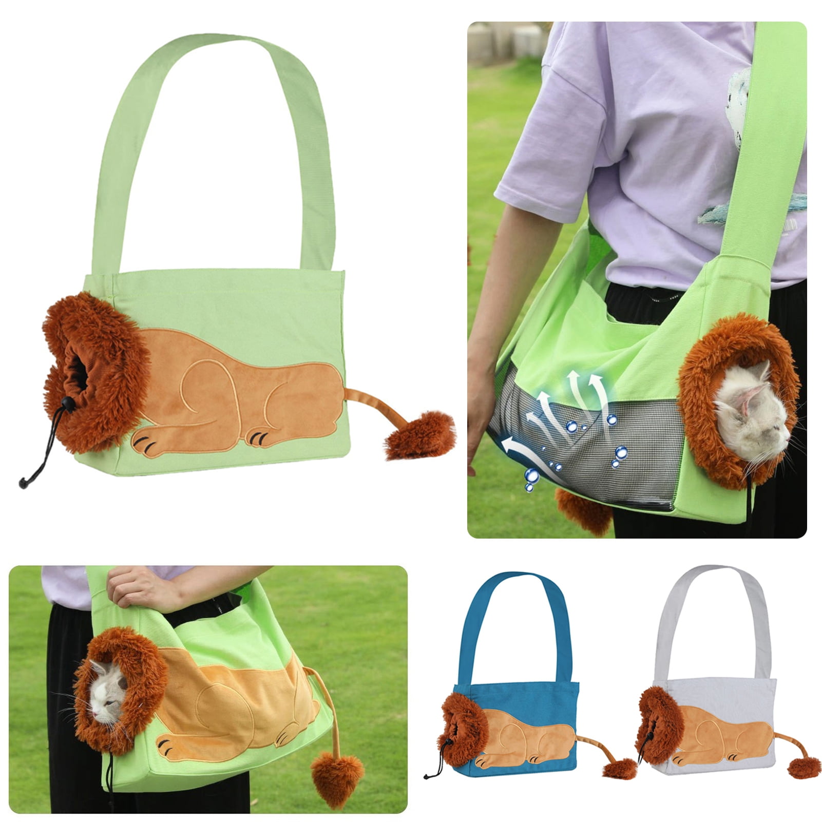 tasrioml Pet Out Shoulder Bag Lion-Shaped Show Head Canvas Cat Carrier ...