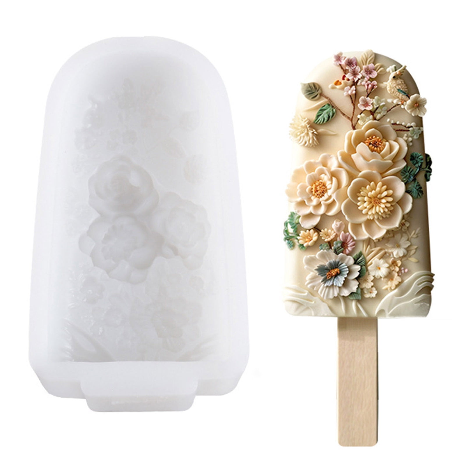 tasrioml Popsicle Molds Silicone Ice Cream Maker Flower Pattern ...