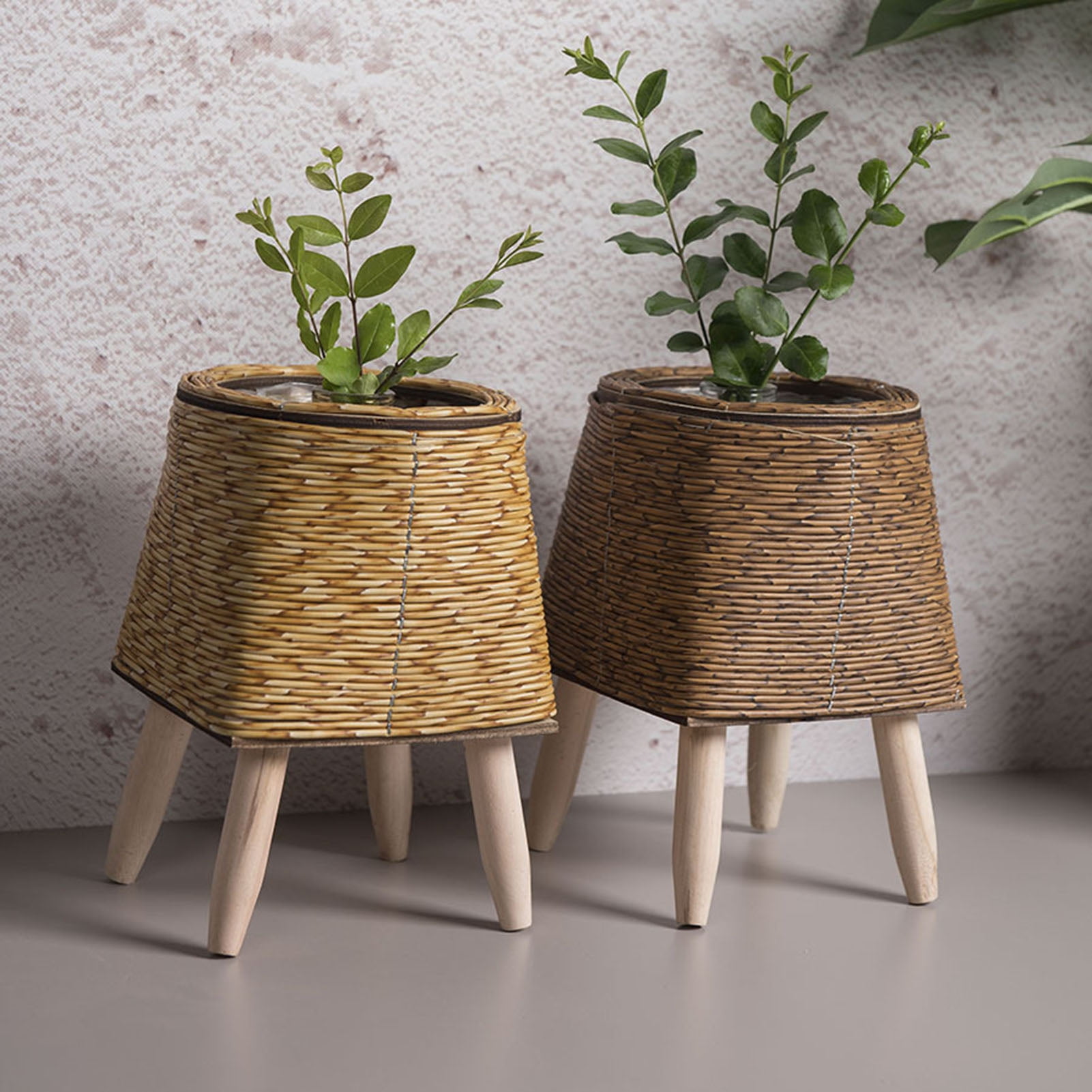 tasrioml Rattan Woven Planter Pot Indoor Outdoor Flowerpot with Legs ...