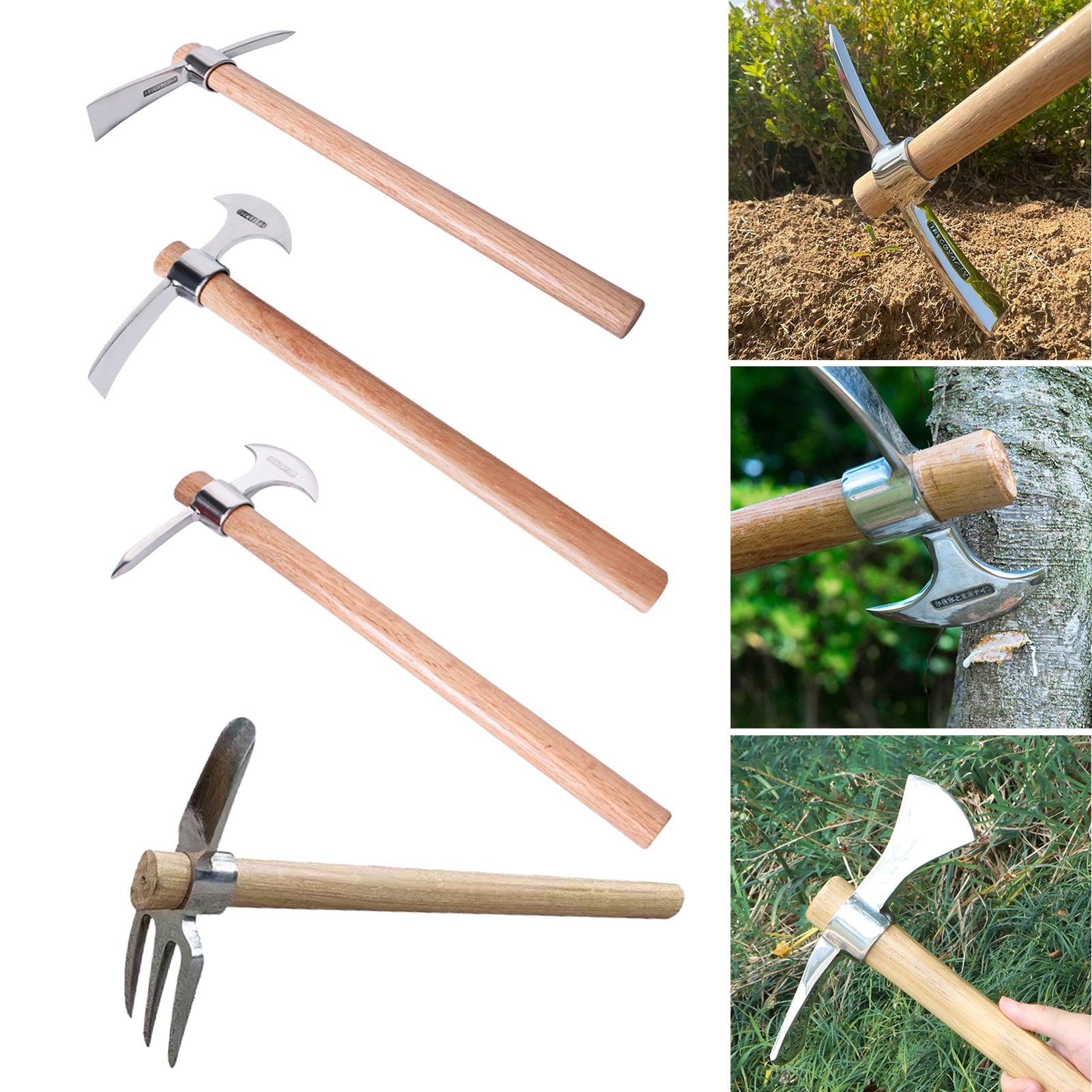 tasrioml Stainless Steel Double Headed Pickaxe with Wooden Handle ...