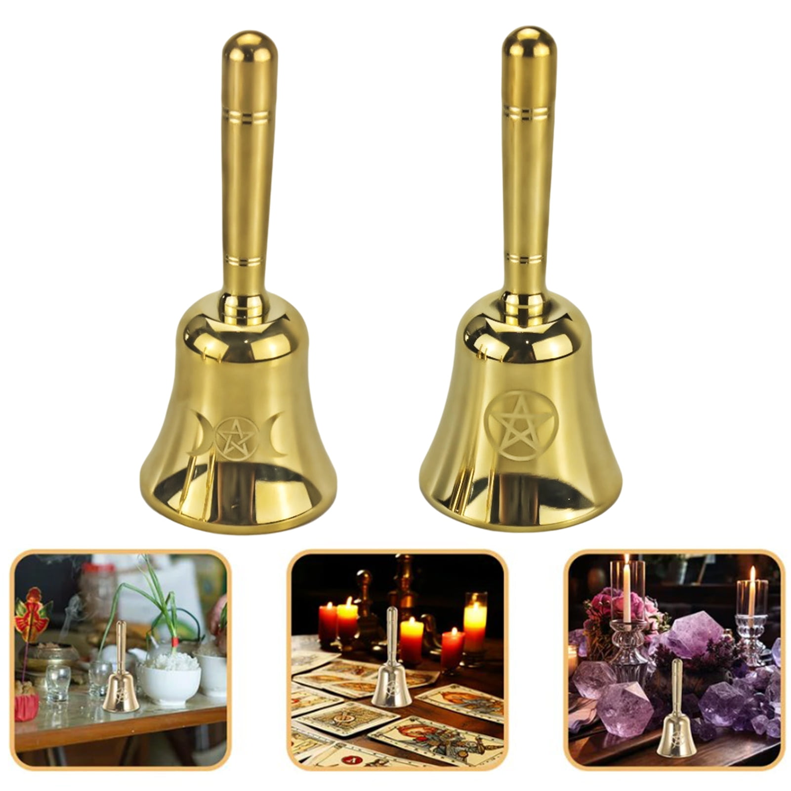 tasrioml Triple Moon Pentacle Hand Bell Meditation Ceremony Tarot ...