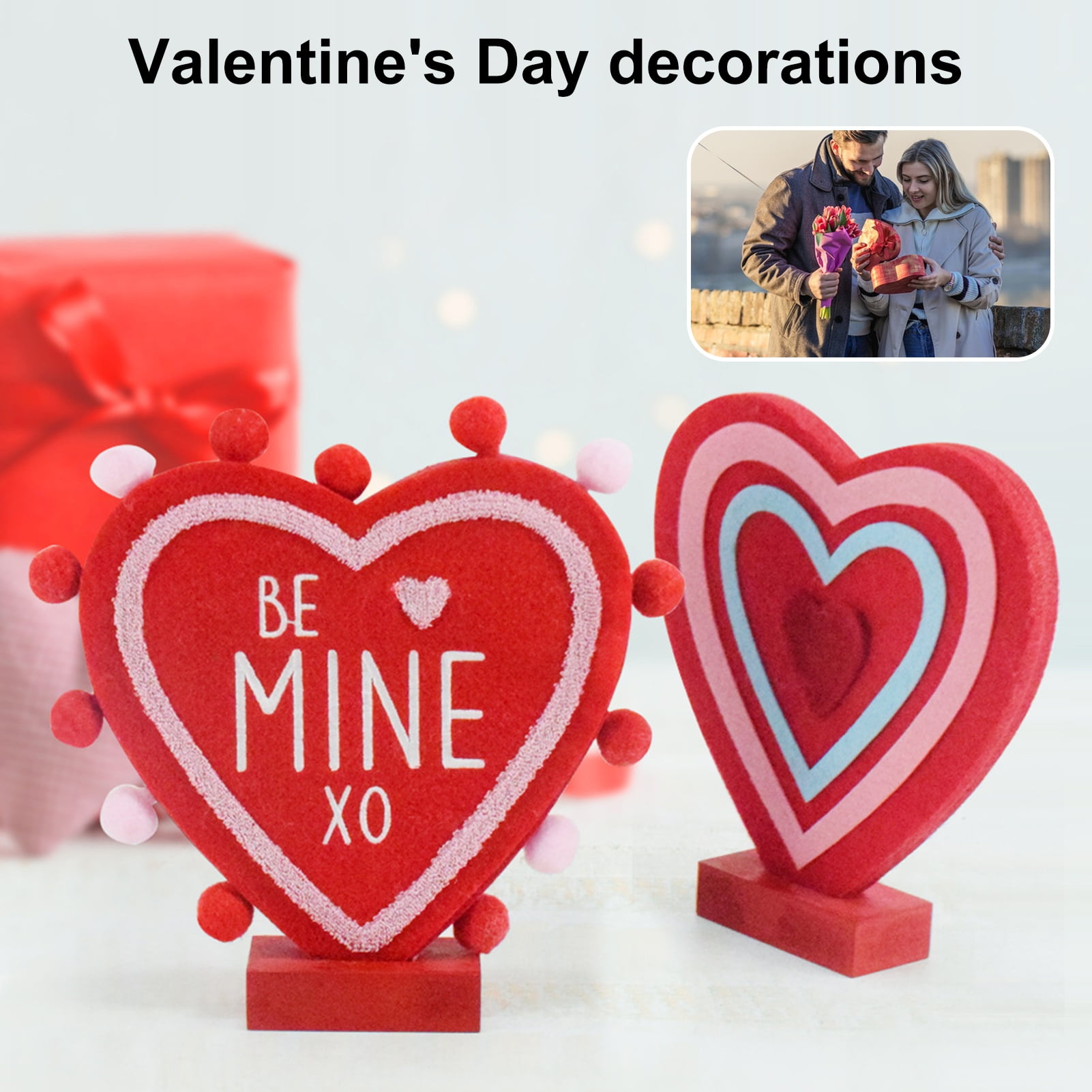 tasrioml Valentine's Day Heart Table Decor Red Heart Shape Wooden ...