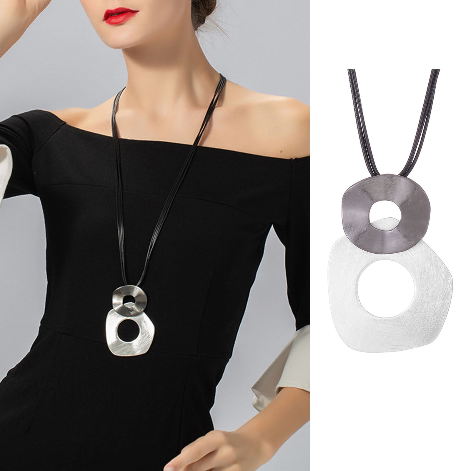 tasrioml Women Sweater Chain Dual Round Hoop Multi Layers Extended ...