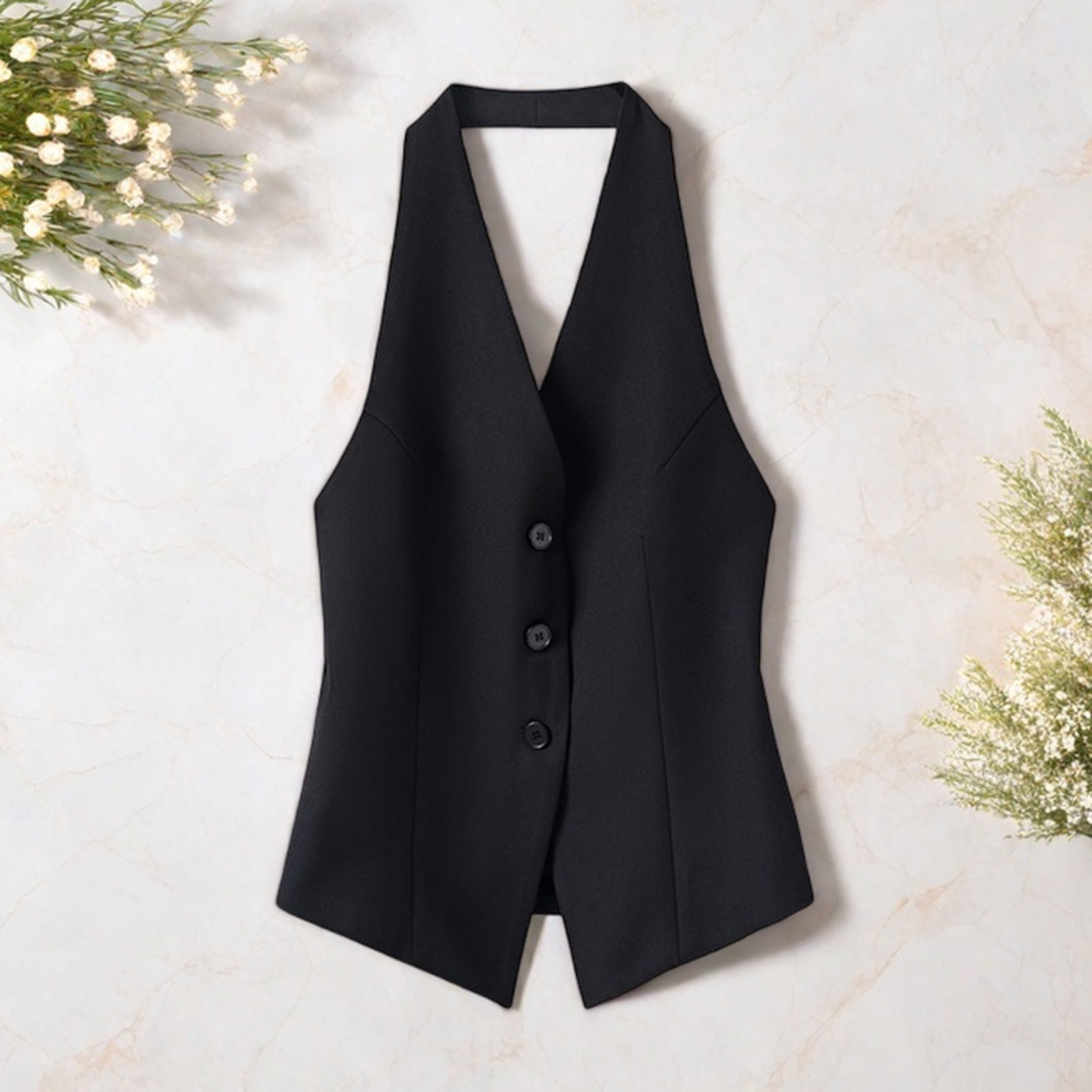 tasrioml Women's Halter V Neck Suit Vest Button Down Backless Blazer ...
