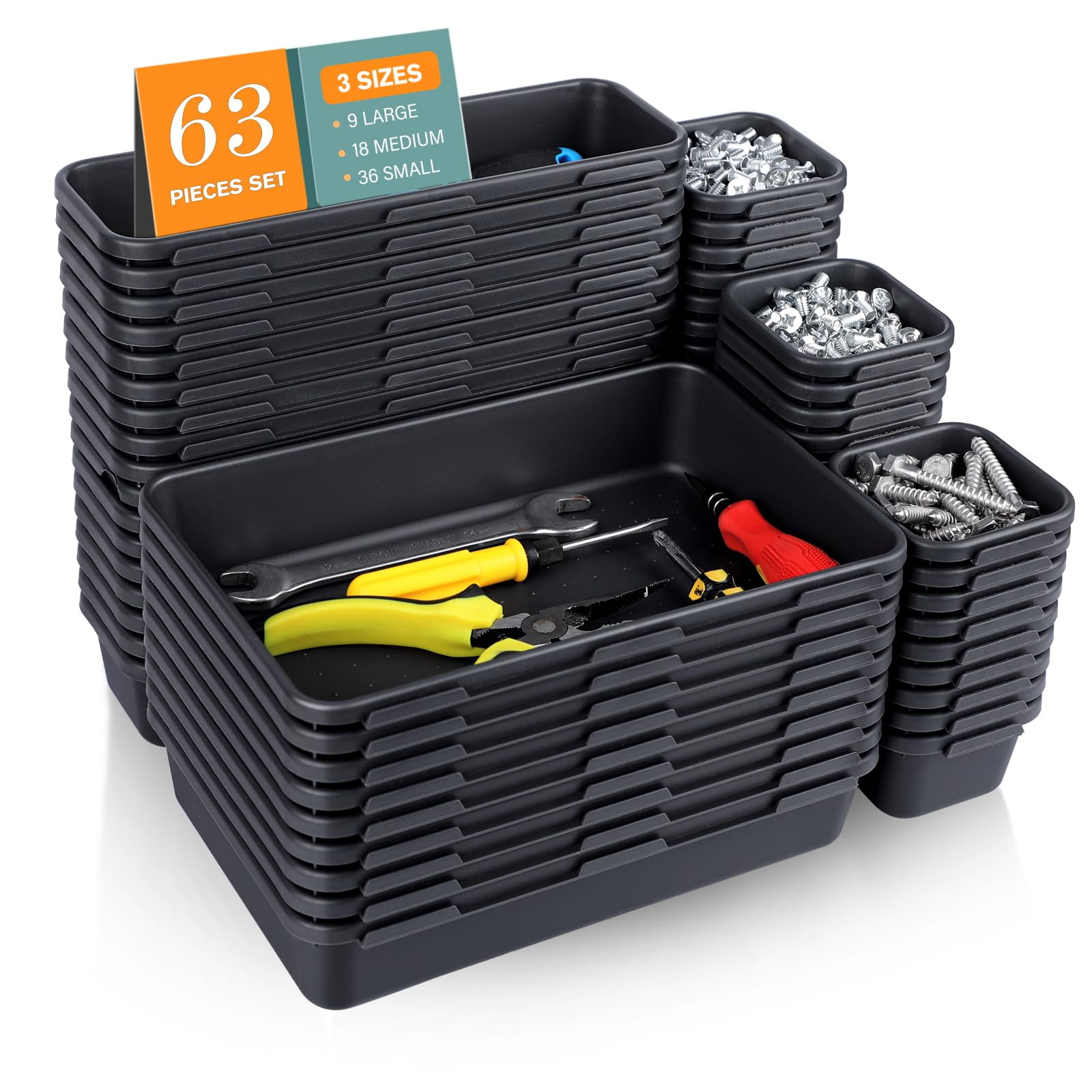 tchrules 63 PCS Tool Box Organizer Tray, Plastic Drawer Organizer Tray ...