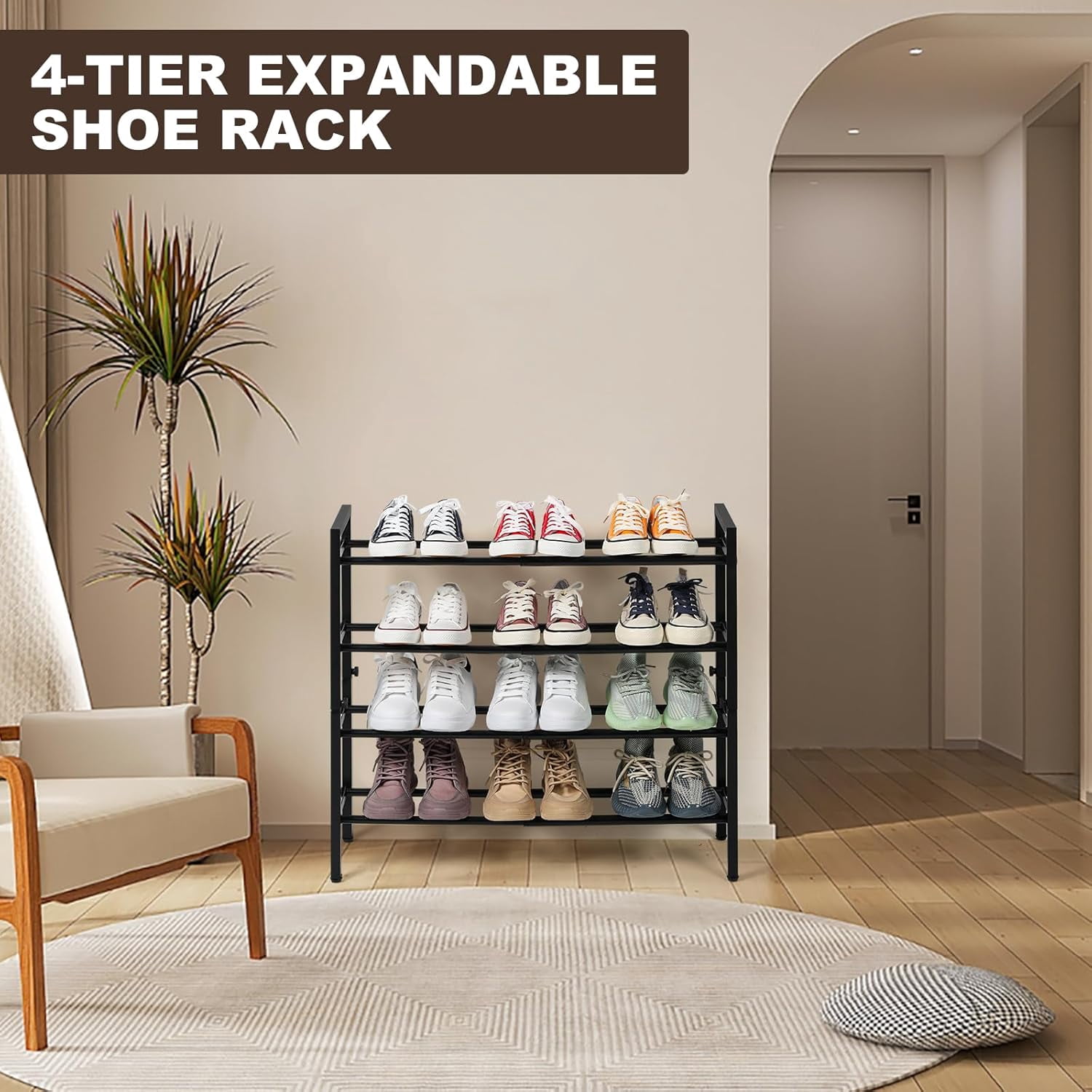tdgbsgd 4-Tier Expandable Shoe Rack Adjustable Shoe Storage Shelf ...