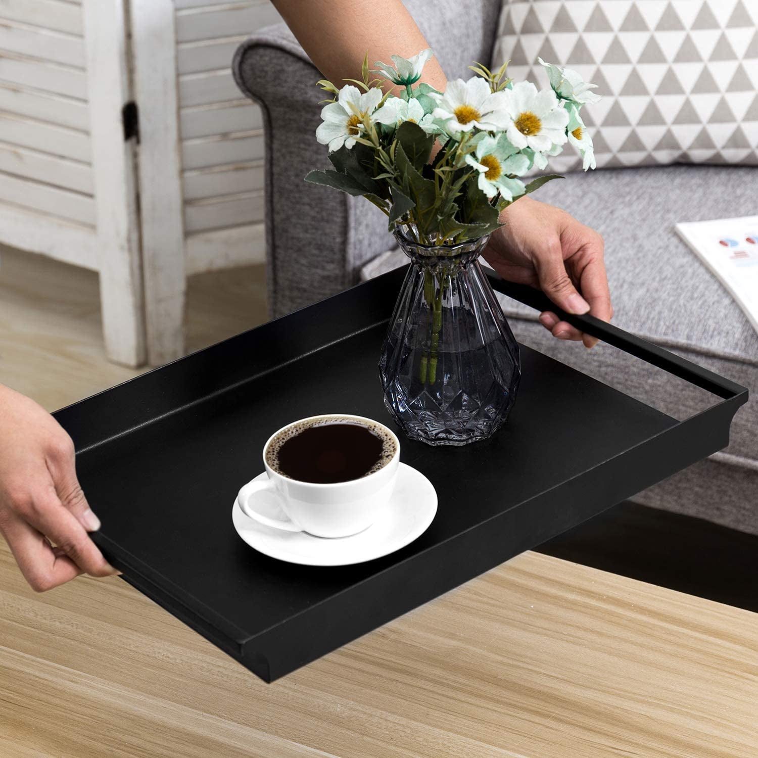 tdgbsgd Decorative Serving Tray - Vintage Style Matte Black Metal ...