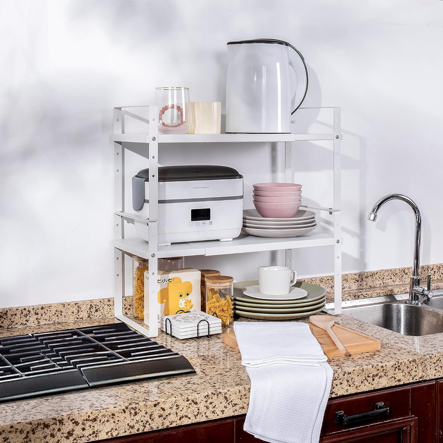 tdgbsgd Expandable Cabinet Shelf Organizer Rack Stackable Kitchen ...
