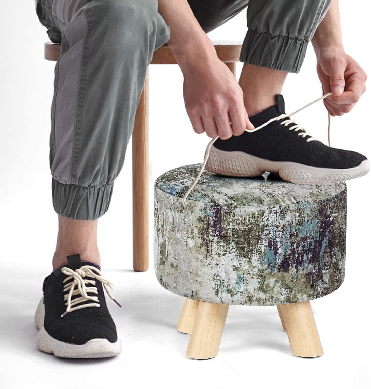 tdgbsgd Round Ottoman Stool Velvet Foot Rest Small Footstool with Non ...