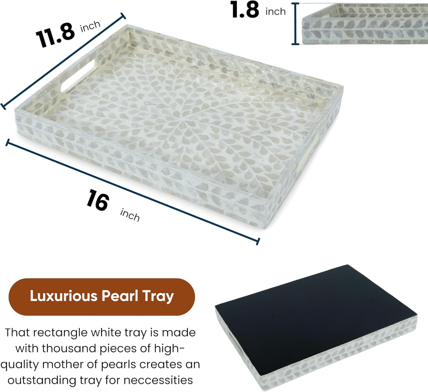 tdgbsgd Serving Tray 15.7" X11.8" Lacquer Mother of Pearl Inlay Mosaic ...